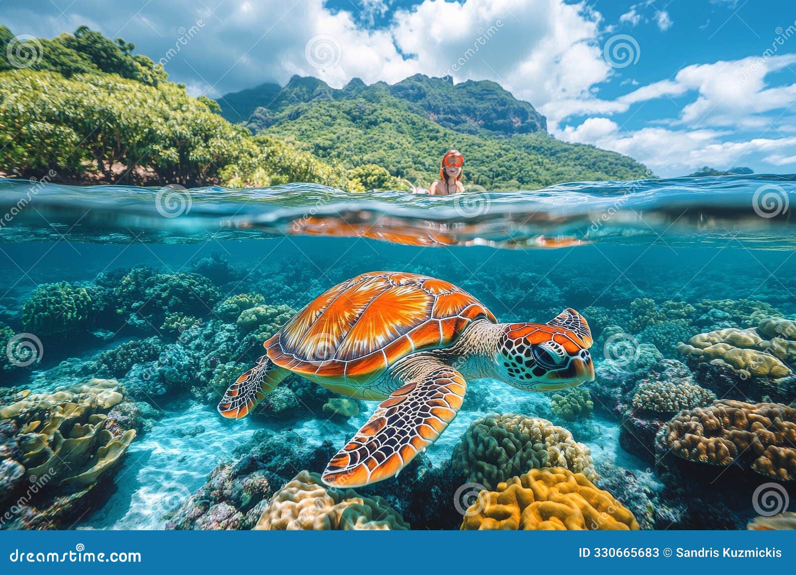 Great Barrier Reef with Sea Turtle. Generative AI. Stock Illustration ...