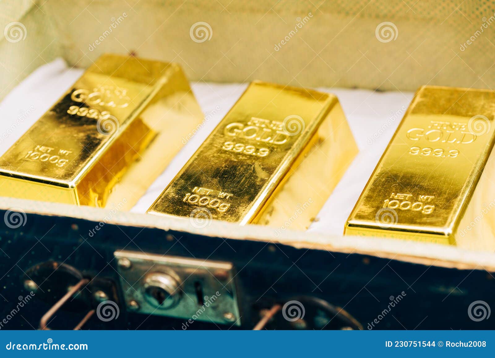 Great Bars of Gold Lying in an Old Suitcase Stock Photo - Image of ...