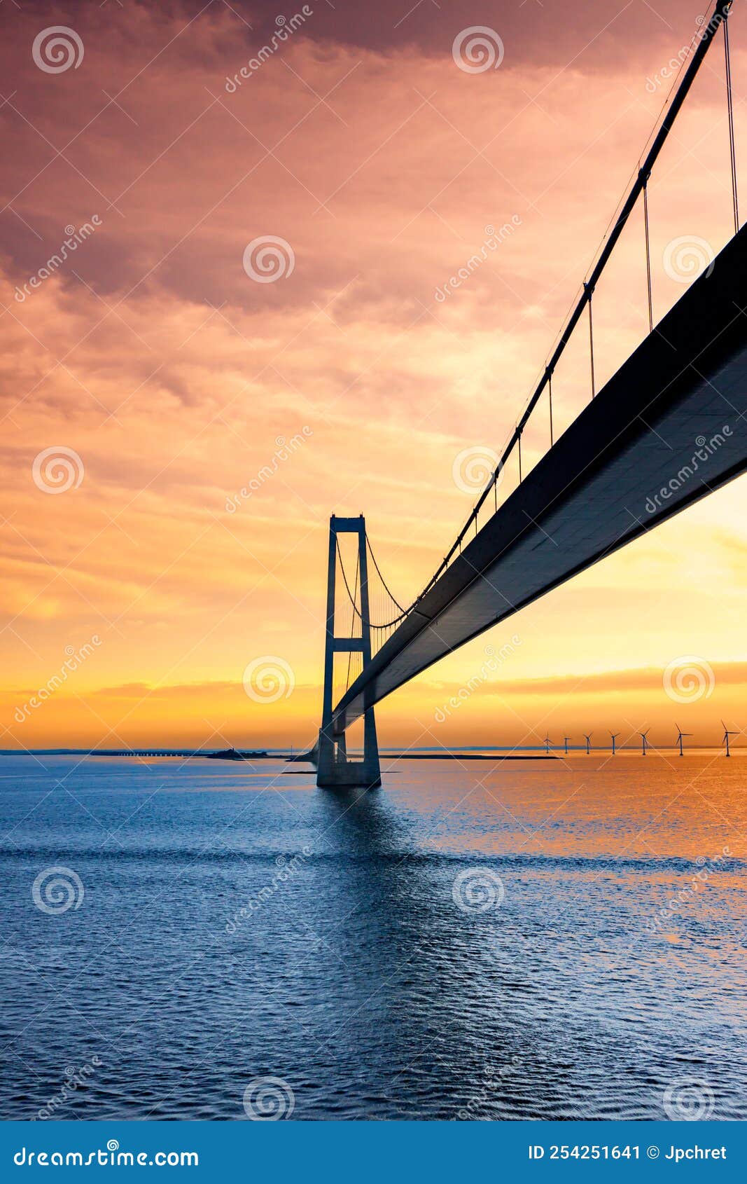 Great Belt Suspension Bridge at Sunset, Denmark Stock Image - Image of ...