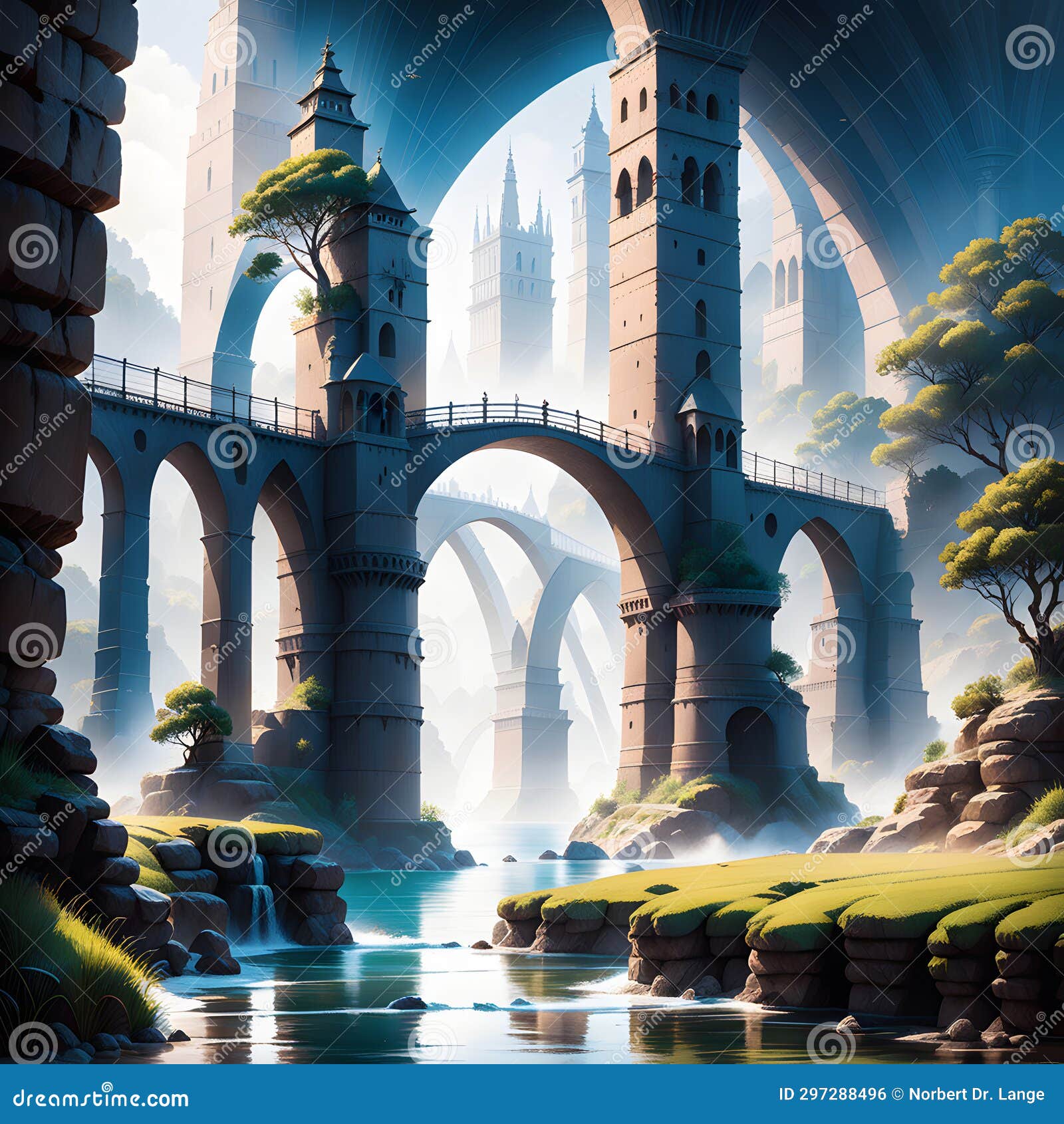 Great bridge, AI-generatet stock photo. Image of structure - 297288496