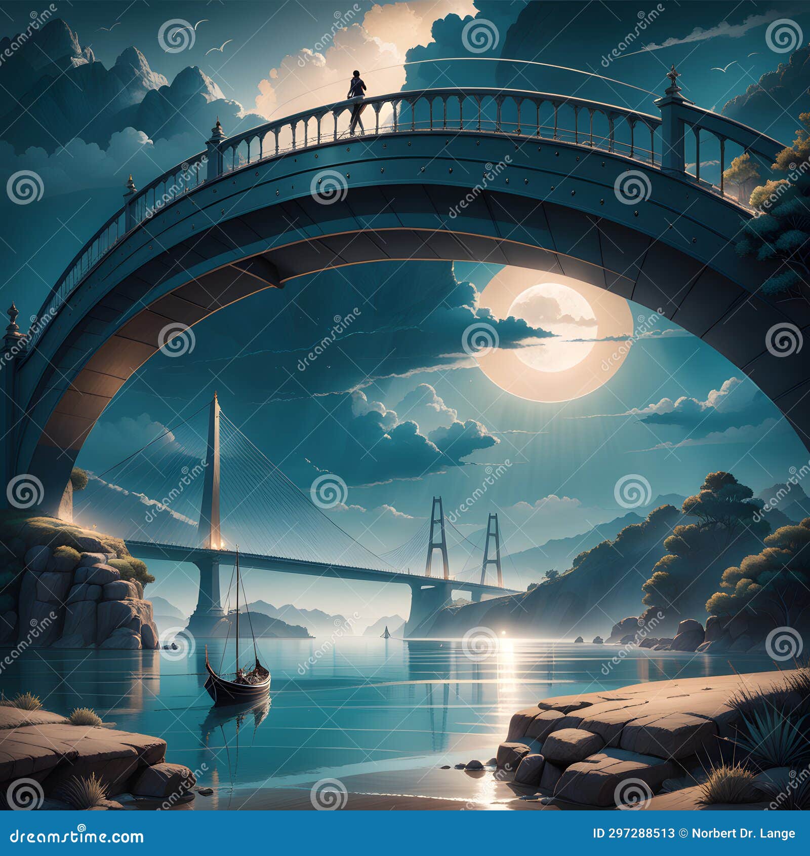 Great bridge, AI-generatet stock image. Image of route - 297288513