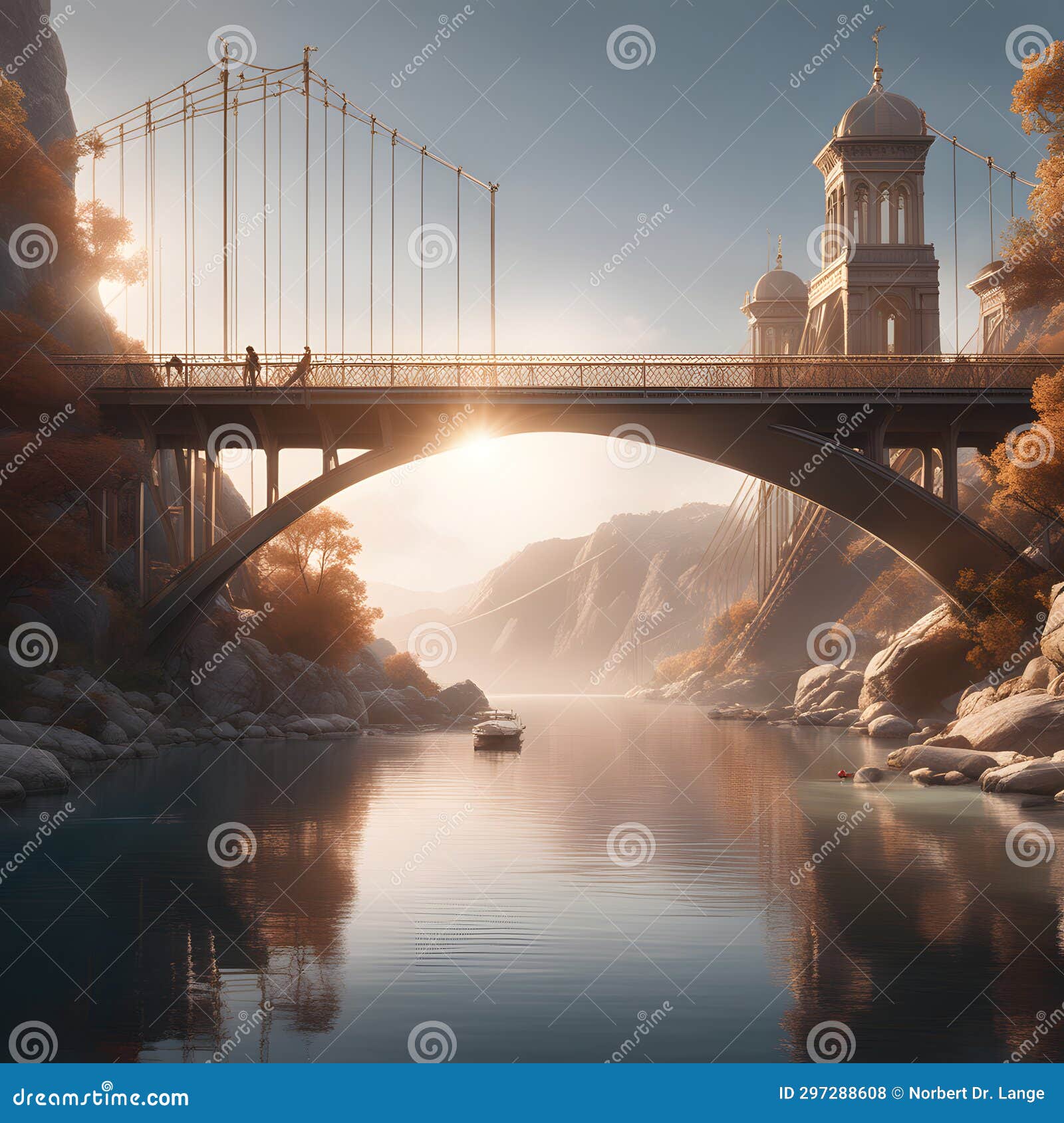 Great bridge, AI-generatet stock photo. Image of high - 297288608