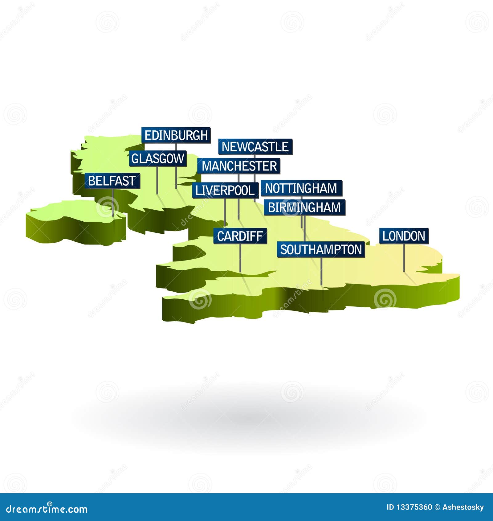 Great Britain 3d Map with Cities Stock Vector - Illustration of united ...