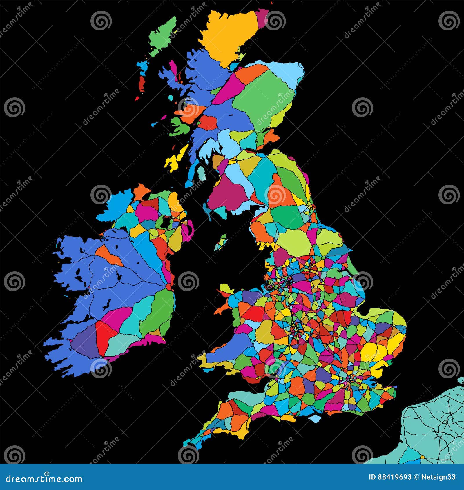Great Britain Colorful Vector Map on Black Stock Vector - Illustration ...