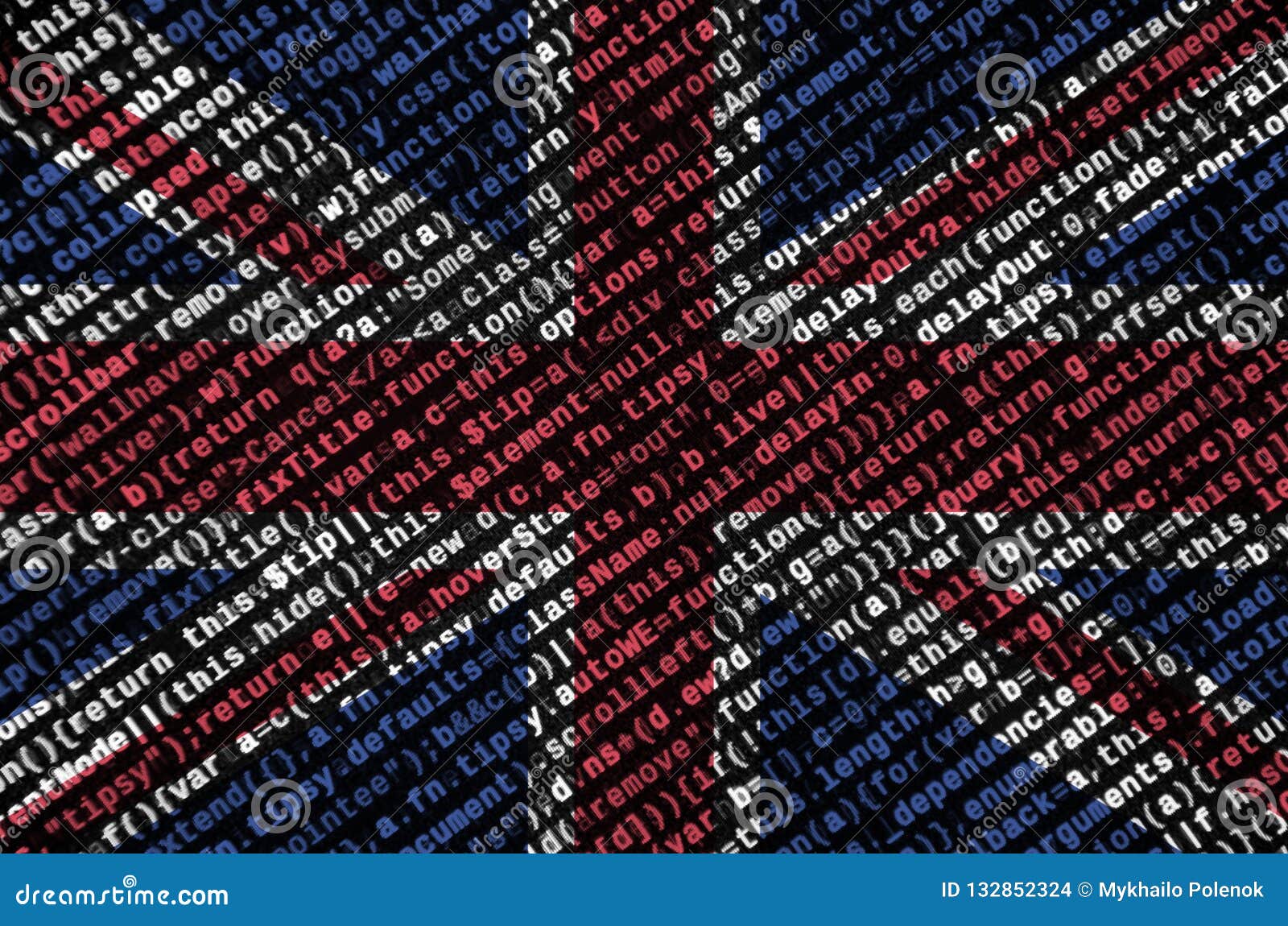 Great Britain Flag is Depicted on the Screen with the Program Code. the ...