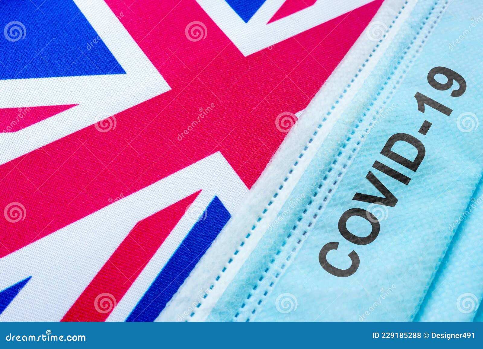 Great Britain Flag and Face Mask with Covid-19 Words. Stock Photo ...
