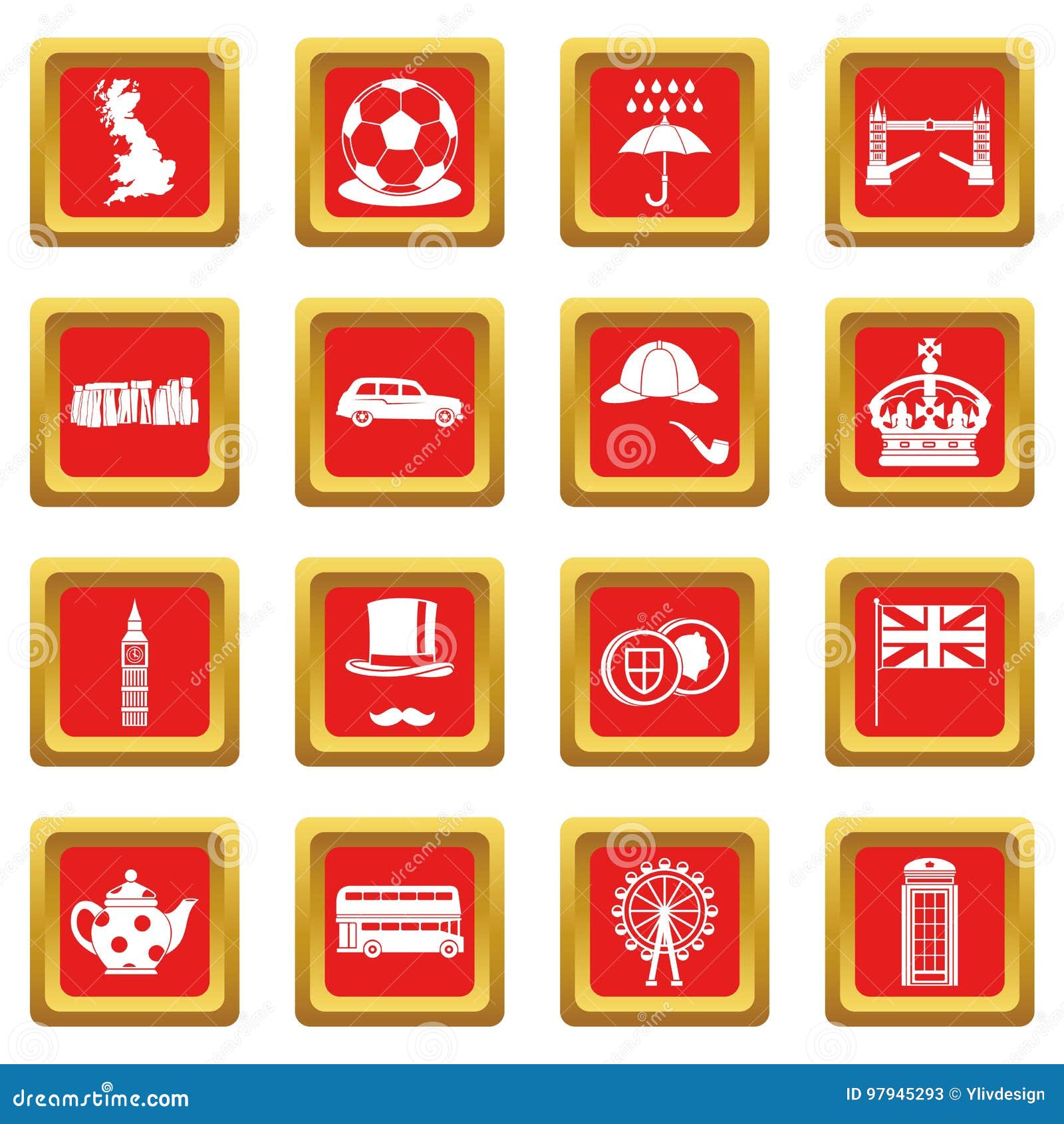 Great Britain Icons Set Red Stock Vector - Illustration of great ...