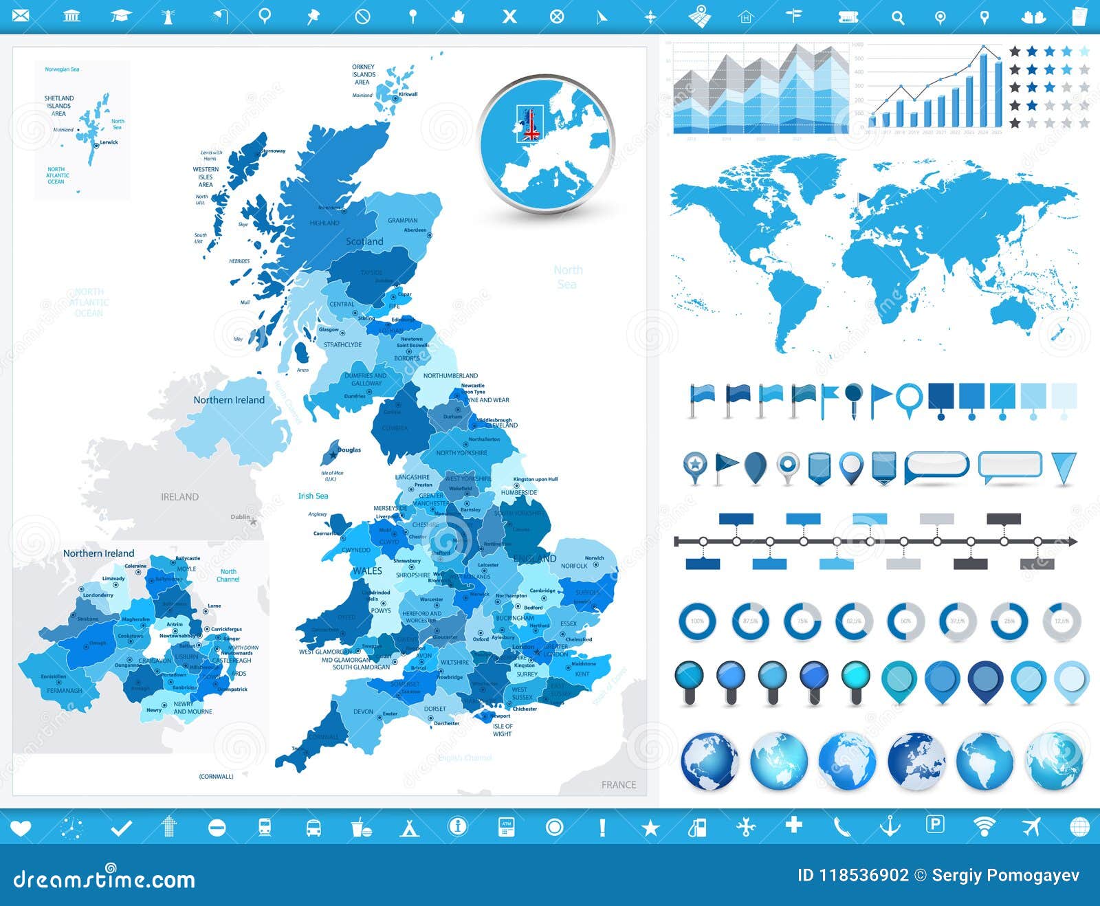 Great Britain Map and Infographic Elements Stock Vector - Illustration ...