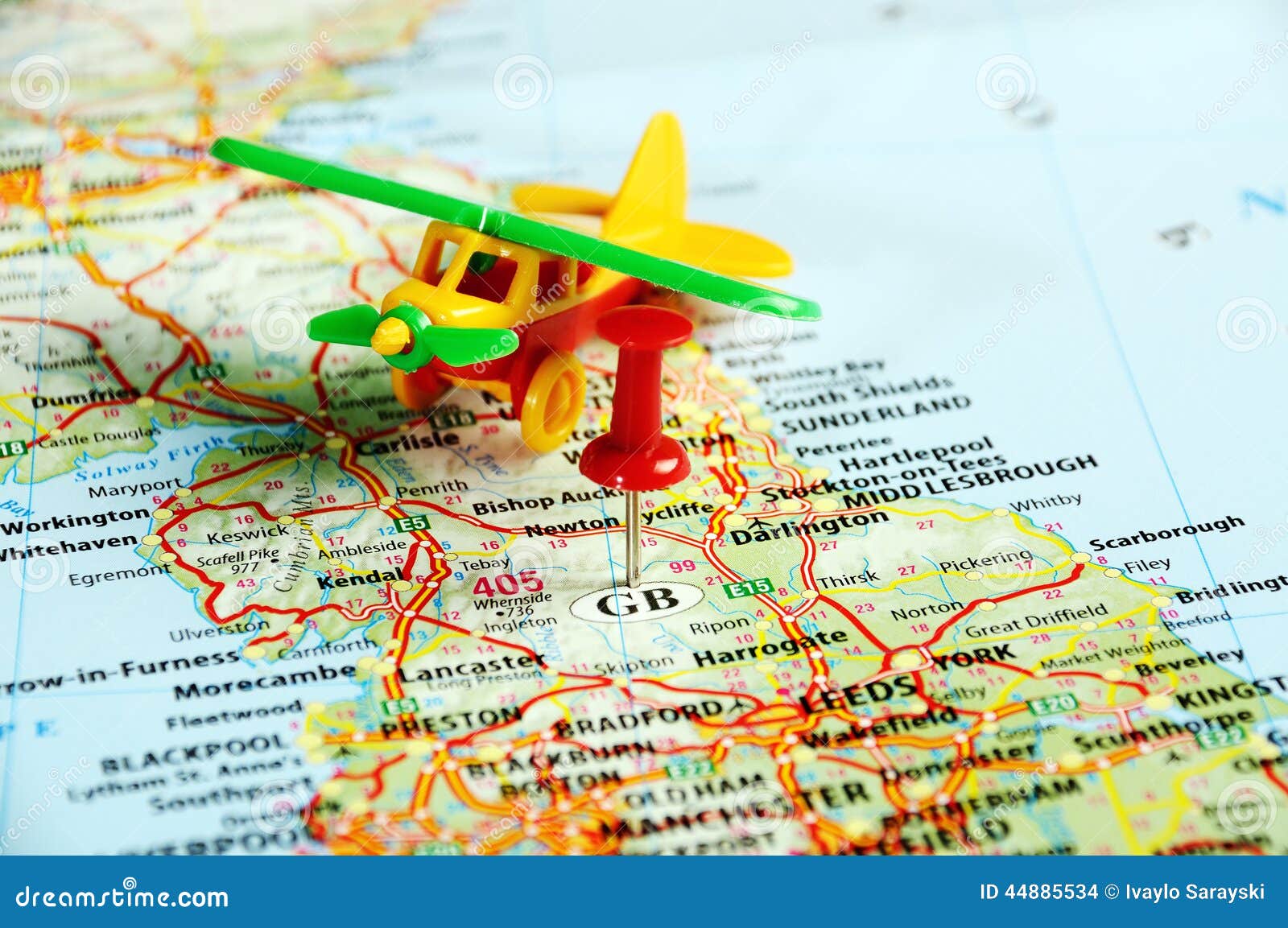 Great Britain Map Pin Airplane Stock Photo - Image of location, symbol ...