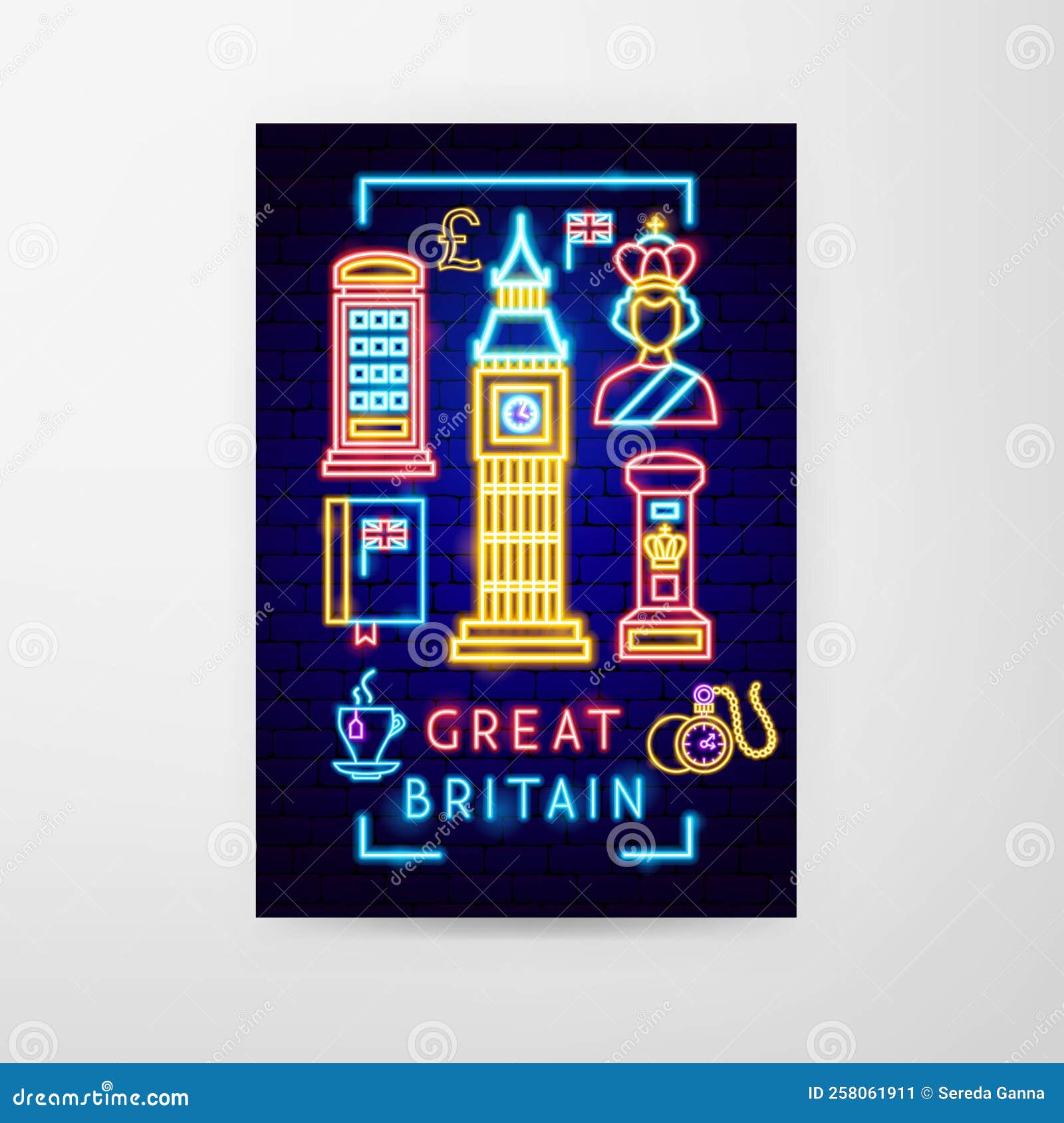 Great Britain Neon Flyer stock vector. Illustration of european - 258061911