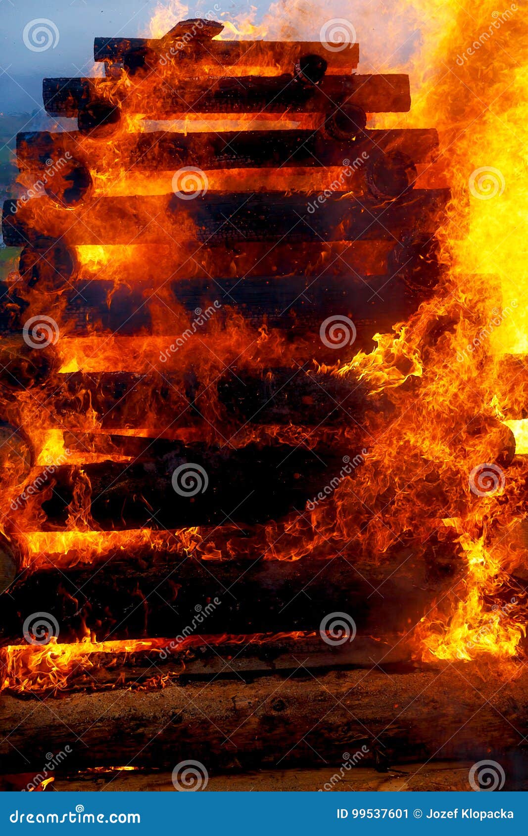 Great Burning Bonfire Made of Logs with Beautiful Flames. Stock Image ...