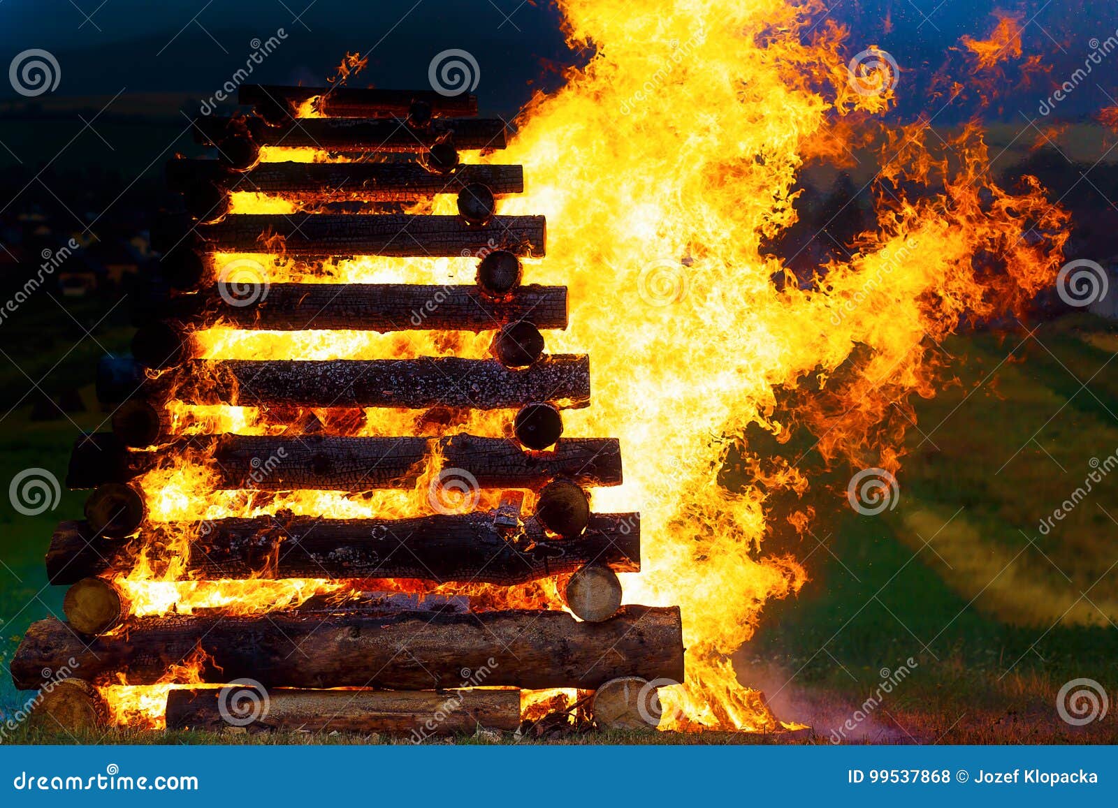 Great Burning Bonfire Made of Logs with Beautiful Flames. Stock Photo ...