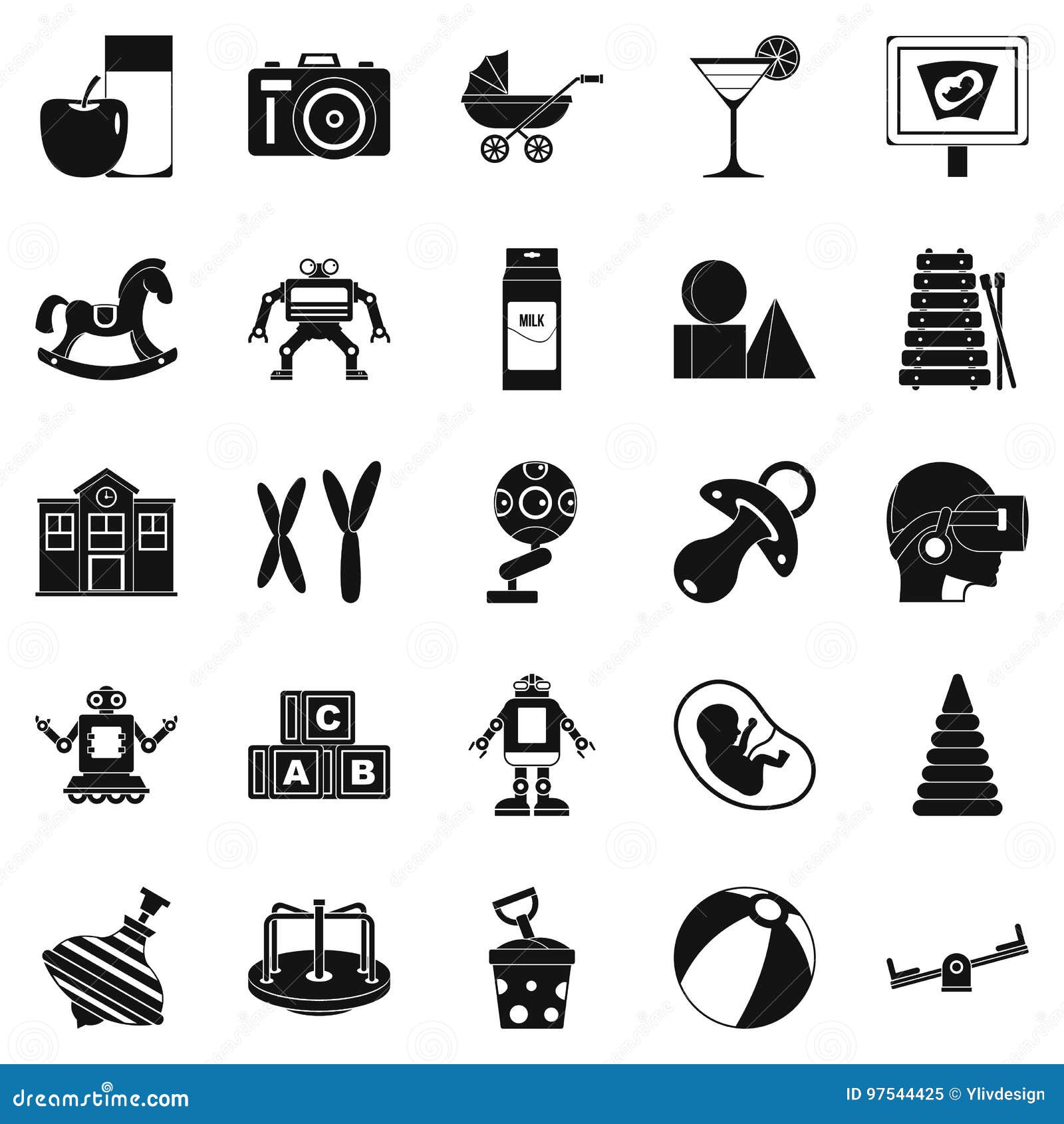 Great Childhood Icons Set, Simple Style Stock Vector - Illustration of ...