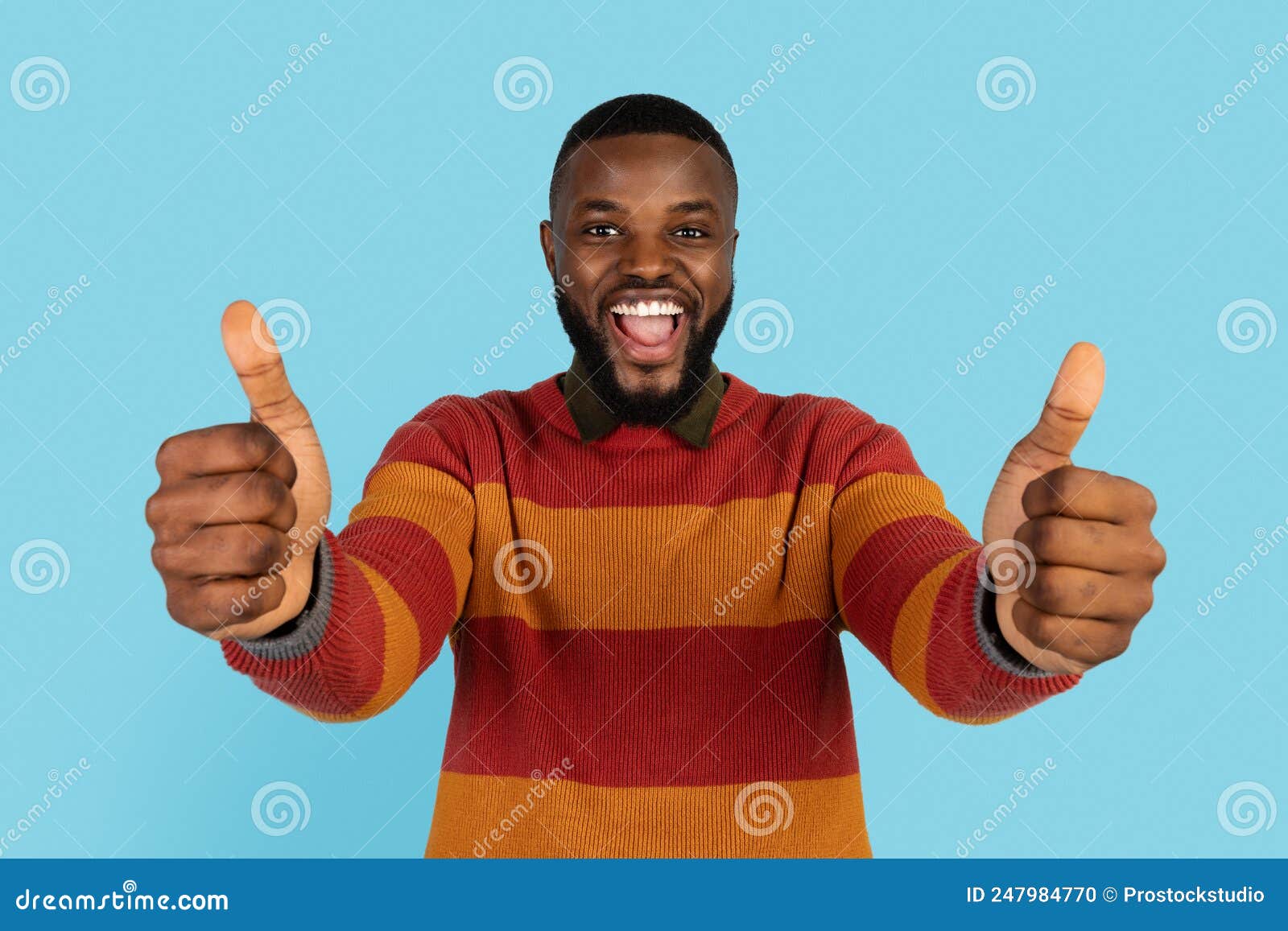 Great Choice Happy African American Man Showing Thumbs Up At Camera