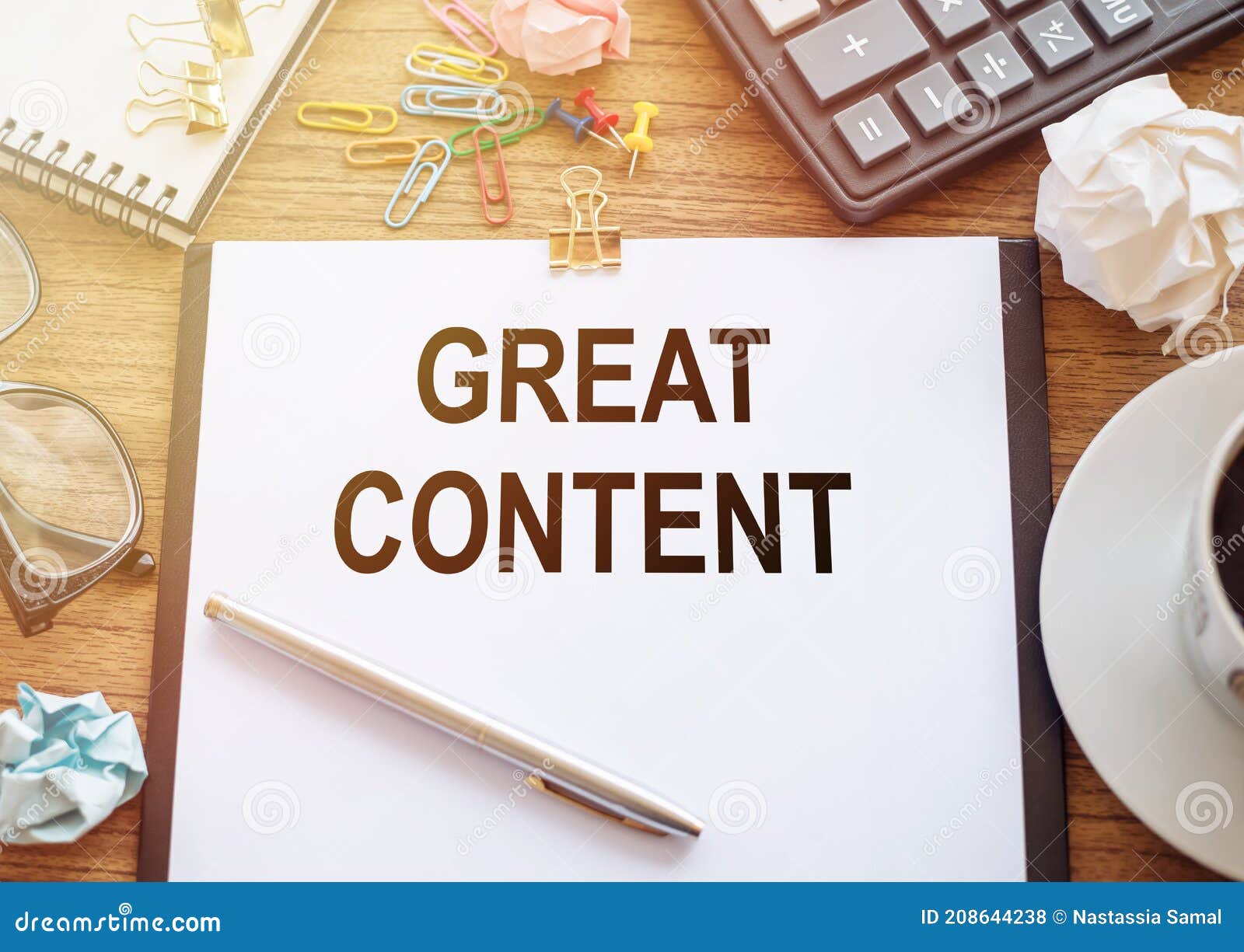 GREAT CONTENT Concept. Pen on White Paper on Office Table Stock Photo ...