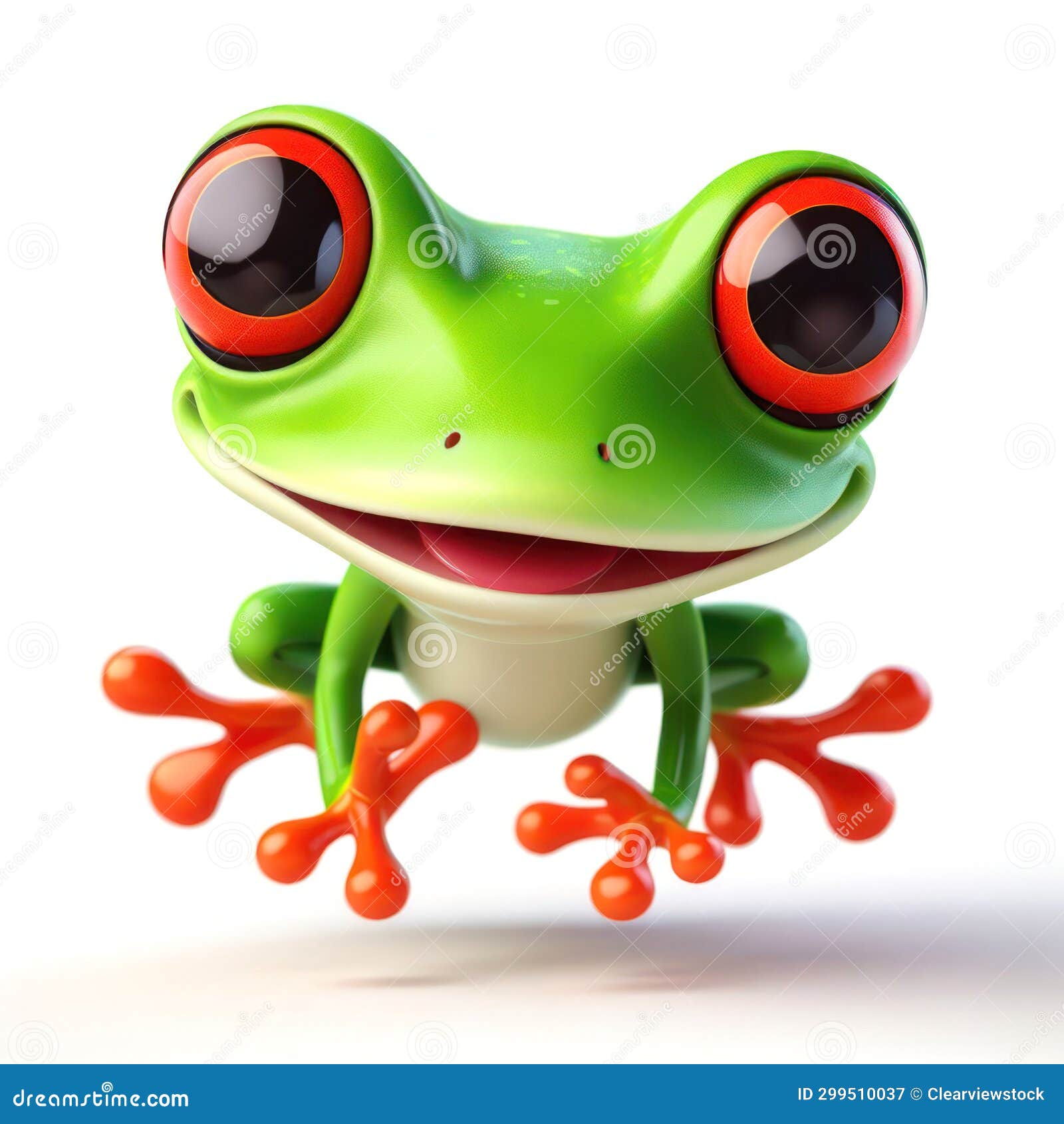 Great 3d Illustration of a Funny Red Eyed Tree Frog Hopping Stock ...