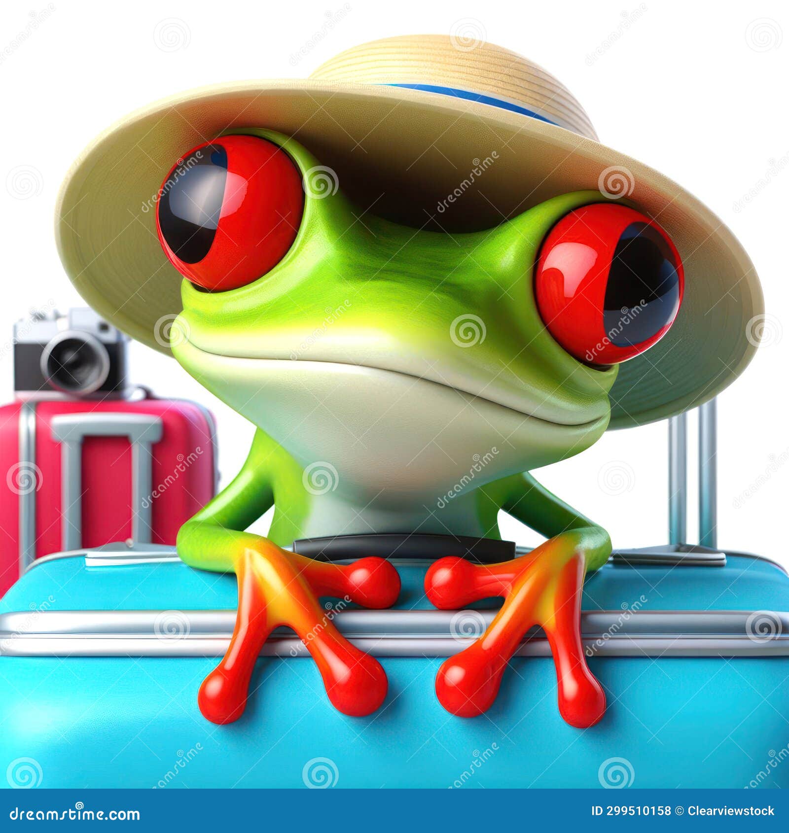 Great 3d Illustration of a Funny Red Eyed Tree Frog on Vacation Stock ...