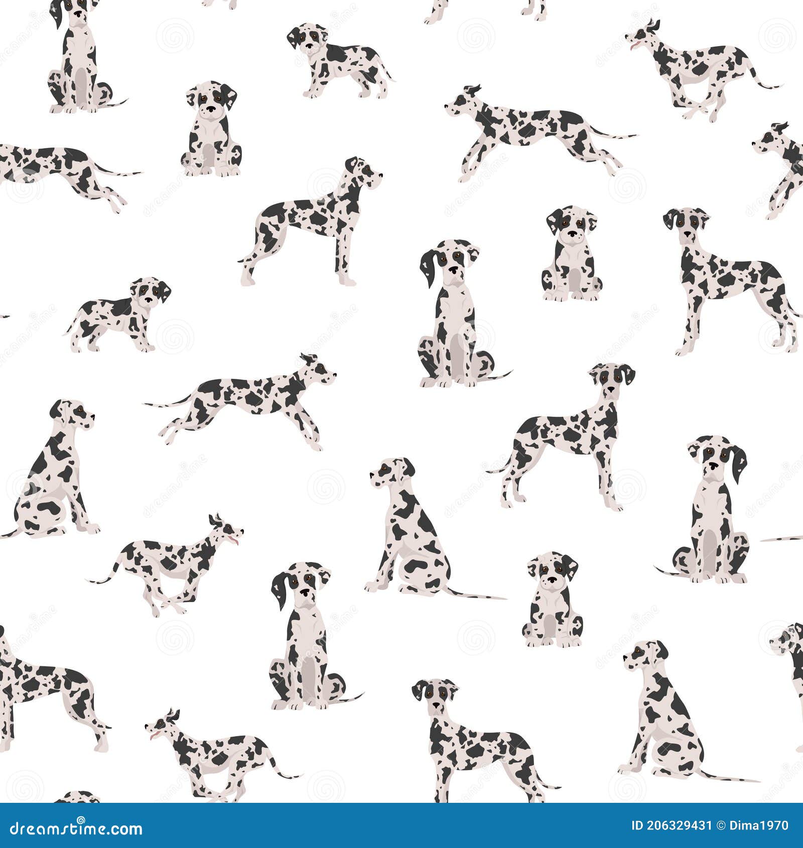 Great Dane Seamless Pattern. Different Variaties of Coat Color Dog Set ...
