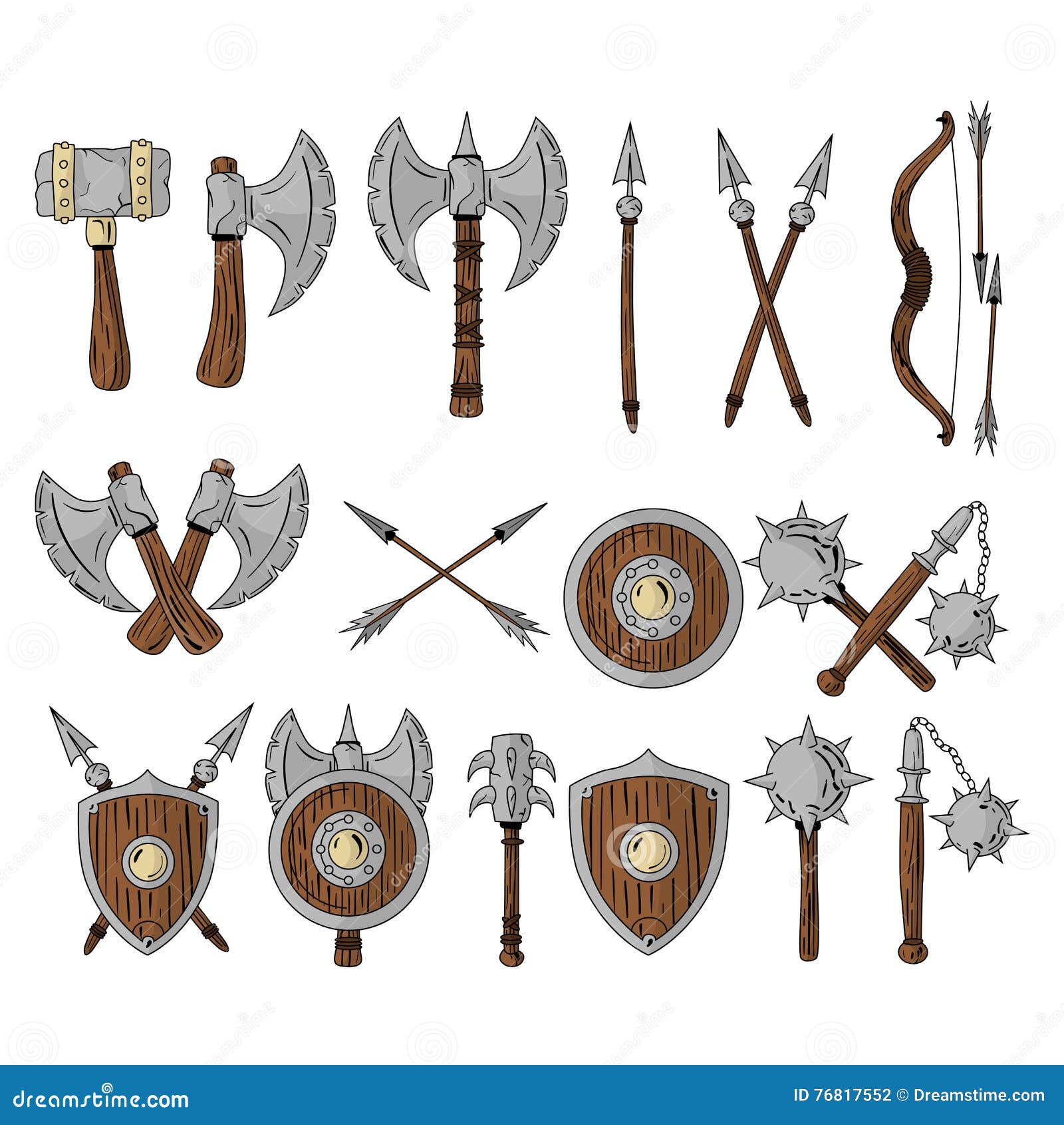 Set Of Cartoon Weapon With Red Ribbon, Swords With Dice Hilt RPG Games ...