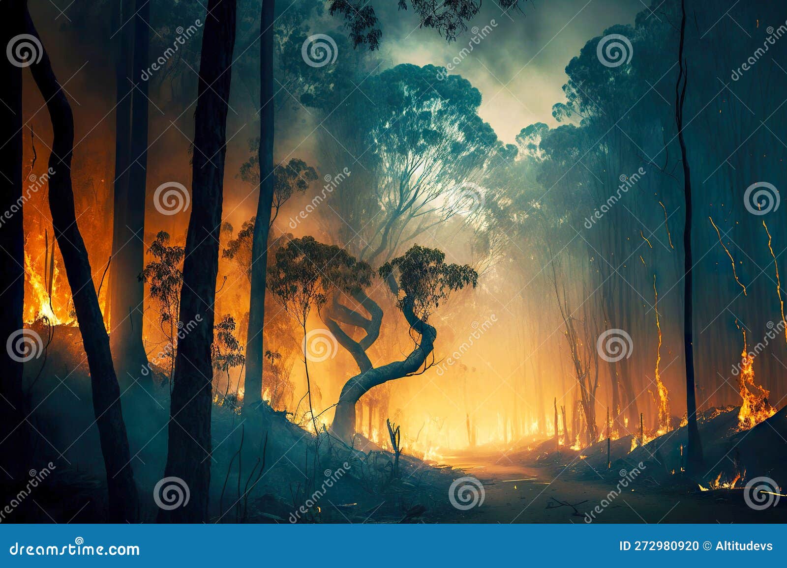 Great Disaster that Engulfed Trees during Forest Wildfire Stock Photo ...