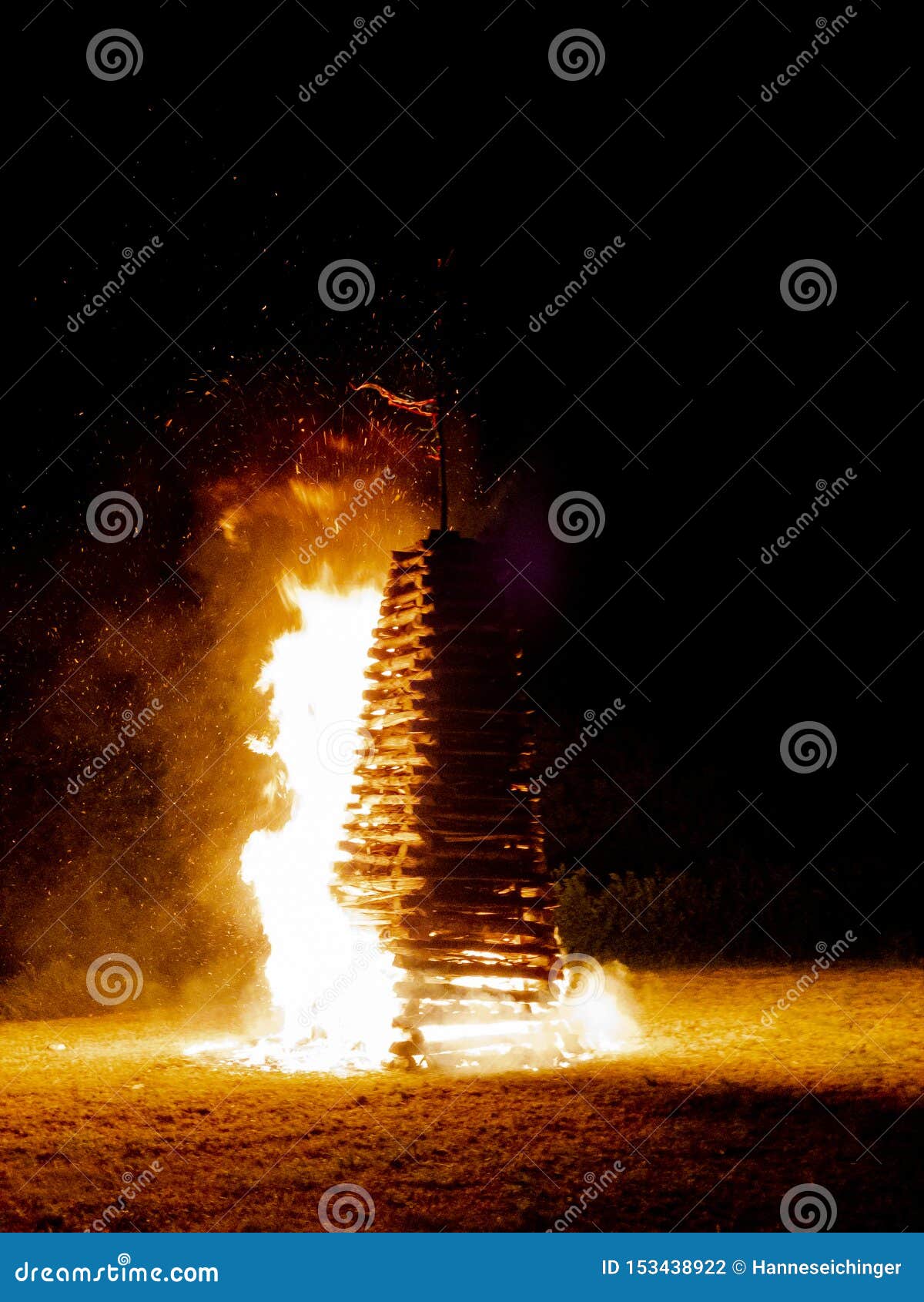 Great and Fantastic Midsummer Fire or Solstice Fire in the Dark Night ...