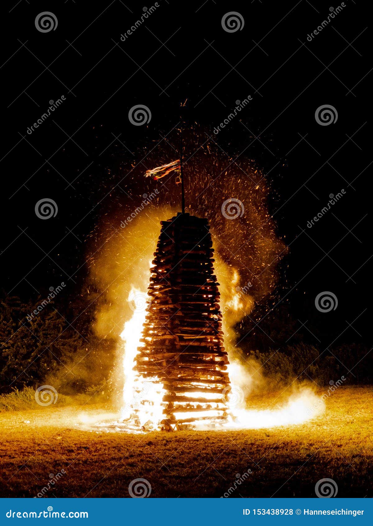 Great and Fantastic Midsummer Fire or Solstice Fire in the Dark Night ...