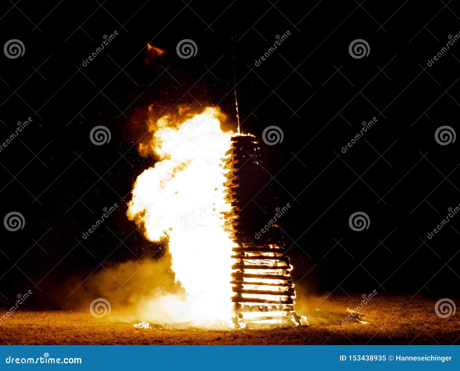 Great and Fantastic Midsummer Fire or Solstice Fire in the Dark Night ...