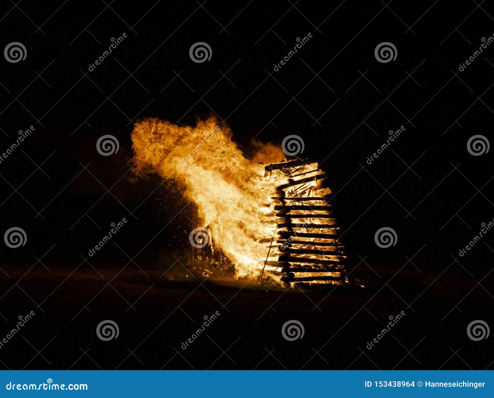 Great and Fantastic Midsummer Fire or Solstice Fire in the Dark Night ...
