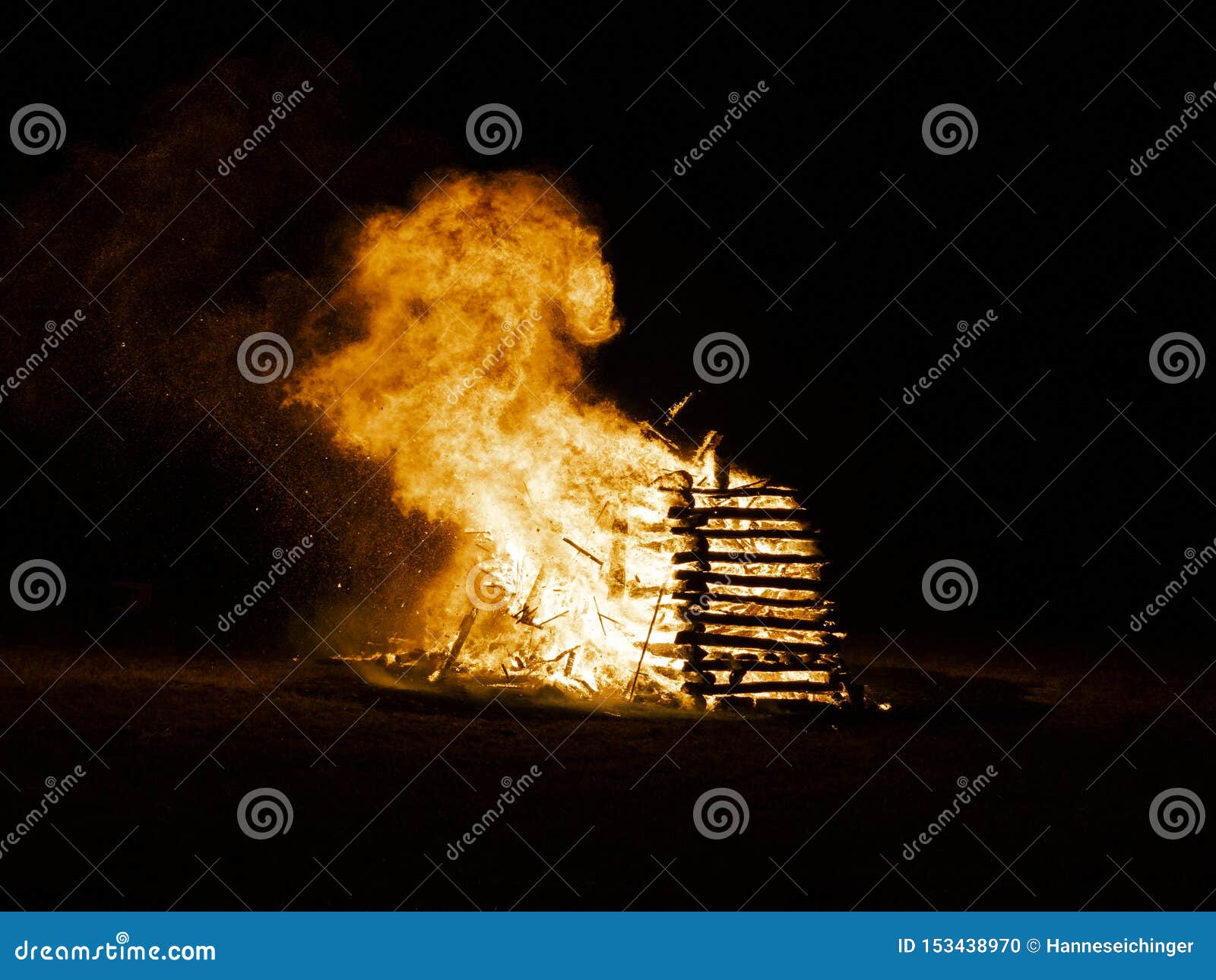 Great and Fantastic Midsummer Fire or Solstice Fire in the Dark Night ...