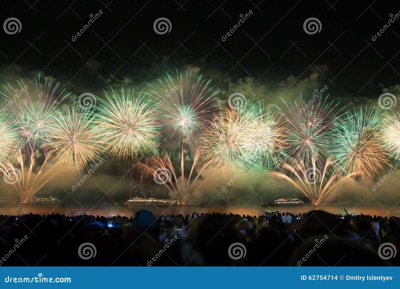 Great Fireworks In The Dark Night Sky Royalty-Free Stock Photo ...