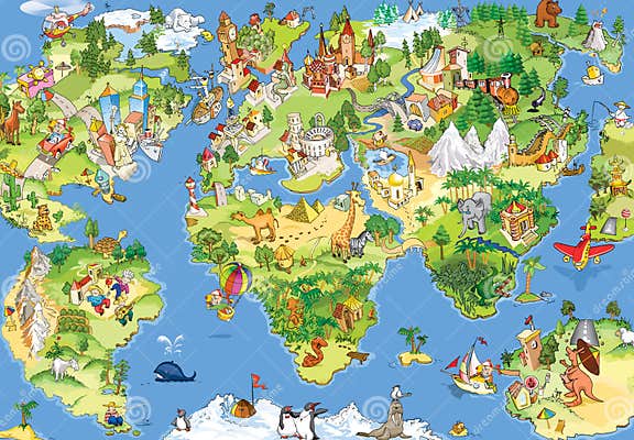 Great and funny world map stock illustration. Illustration of american ...