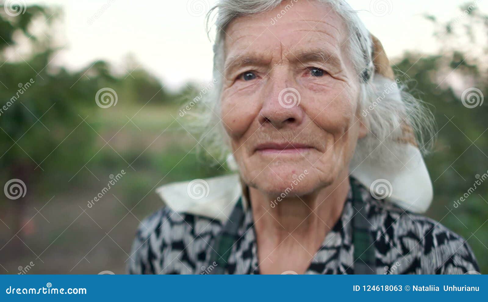 Great Grandmother Looks Into The Frame Gray Eyes And Gray Hair Deep