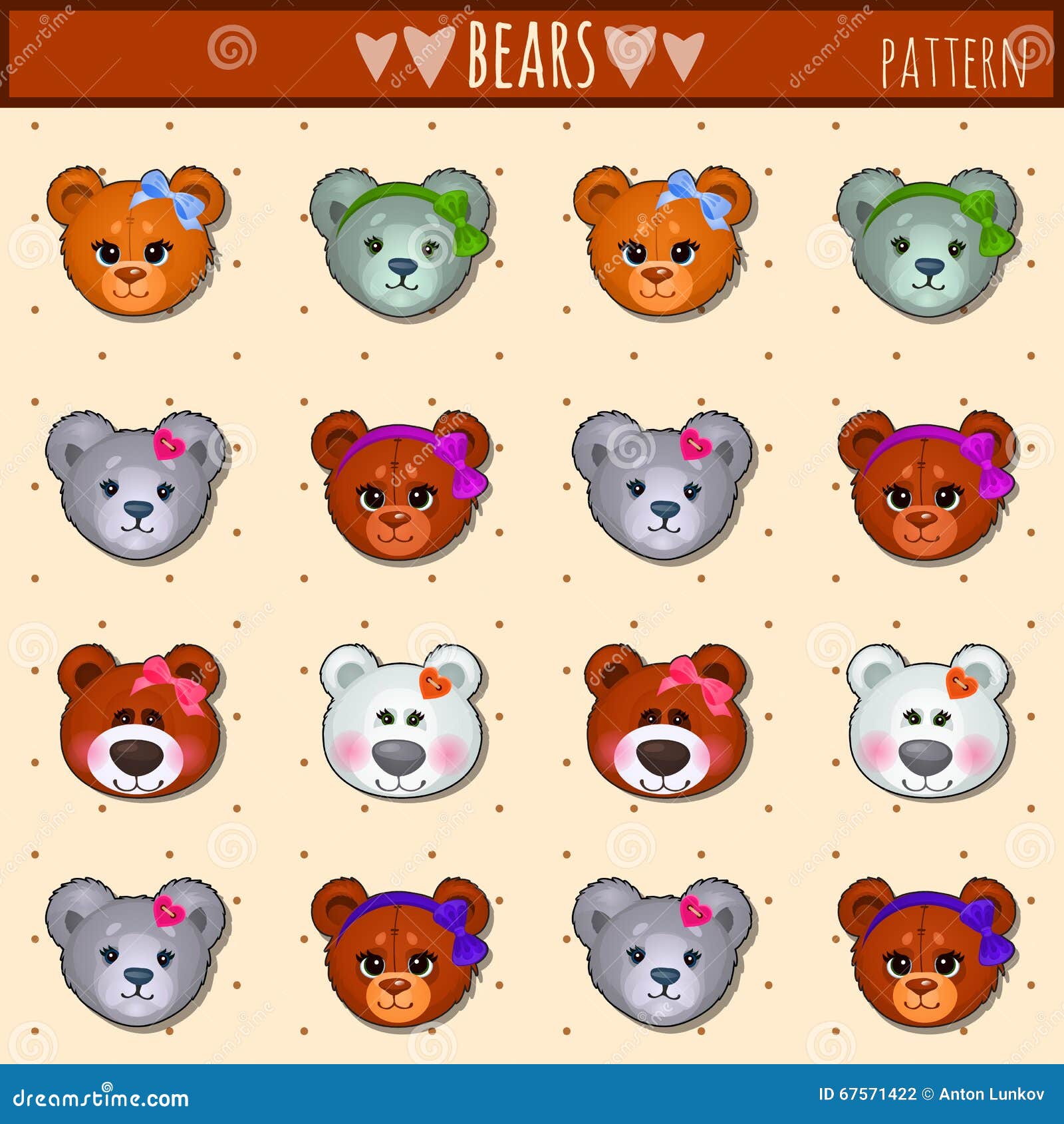 Great Heads Set Teddy Bears of Different Colors Stock Vector ...
