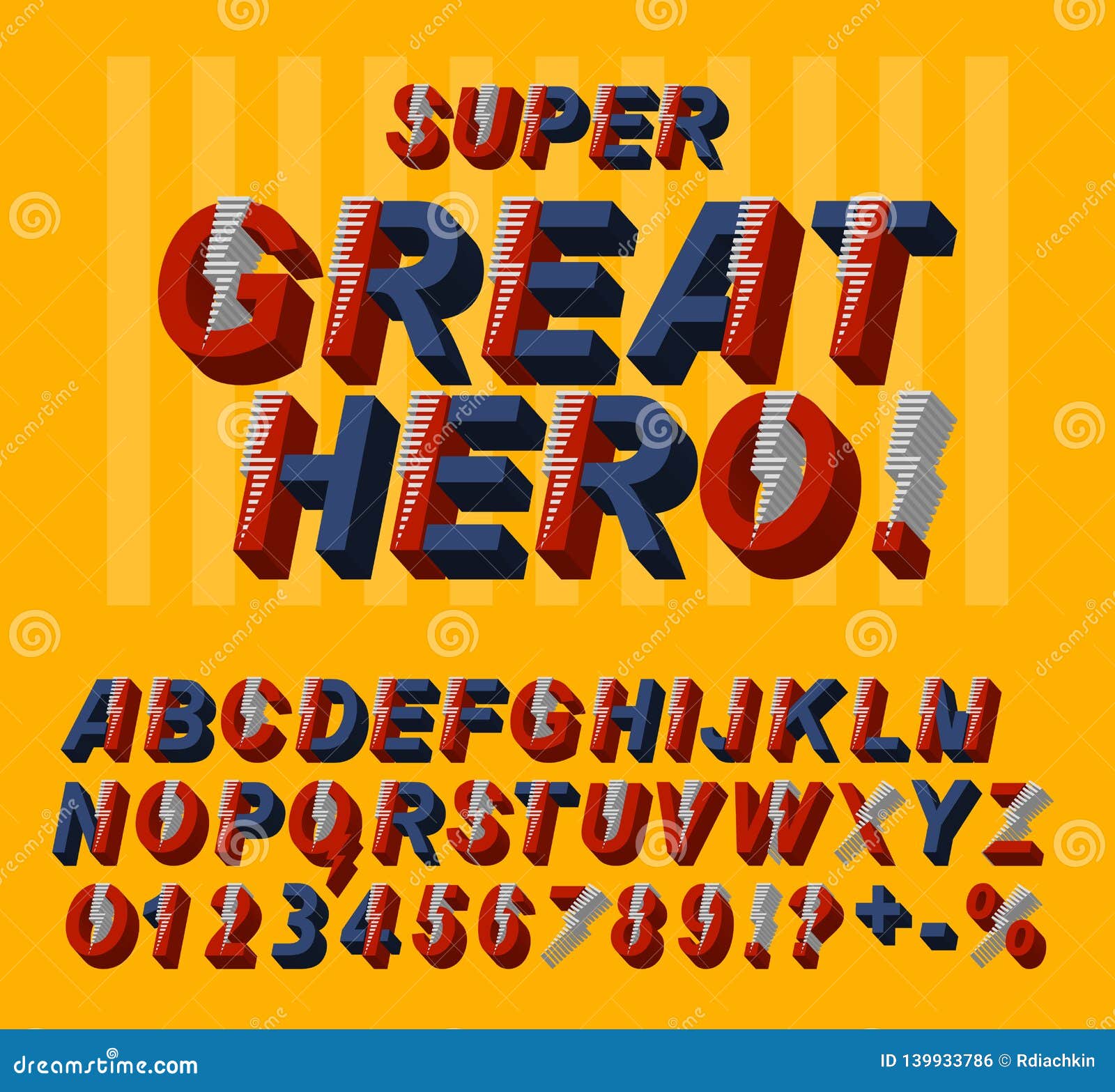 Great Hero Font. 3D Alphabet Letters and Numbers in a Comics Style ...