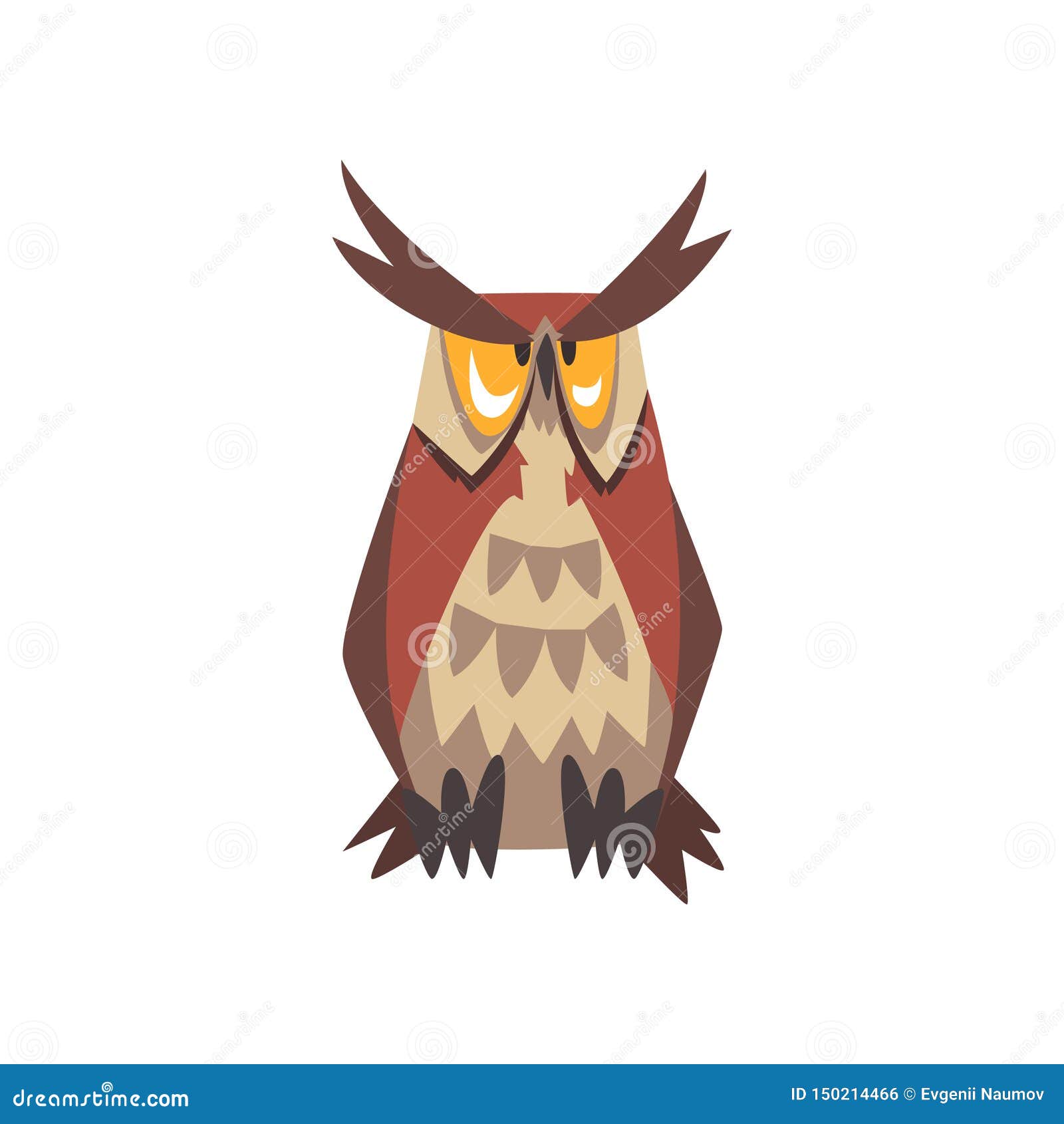 Great Horned Owl Bird Character, Eurasian Eagle Owl Vector Illustration ...