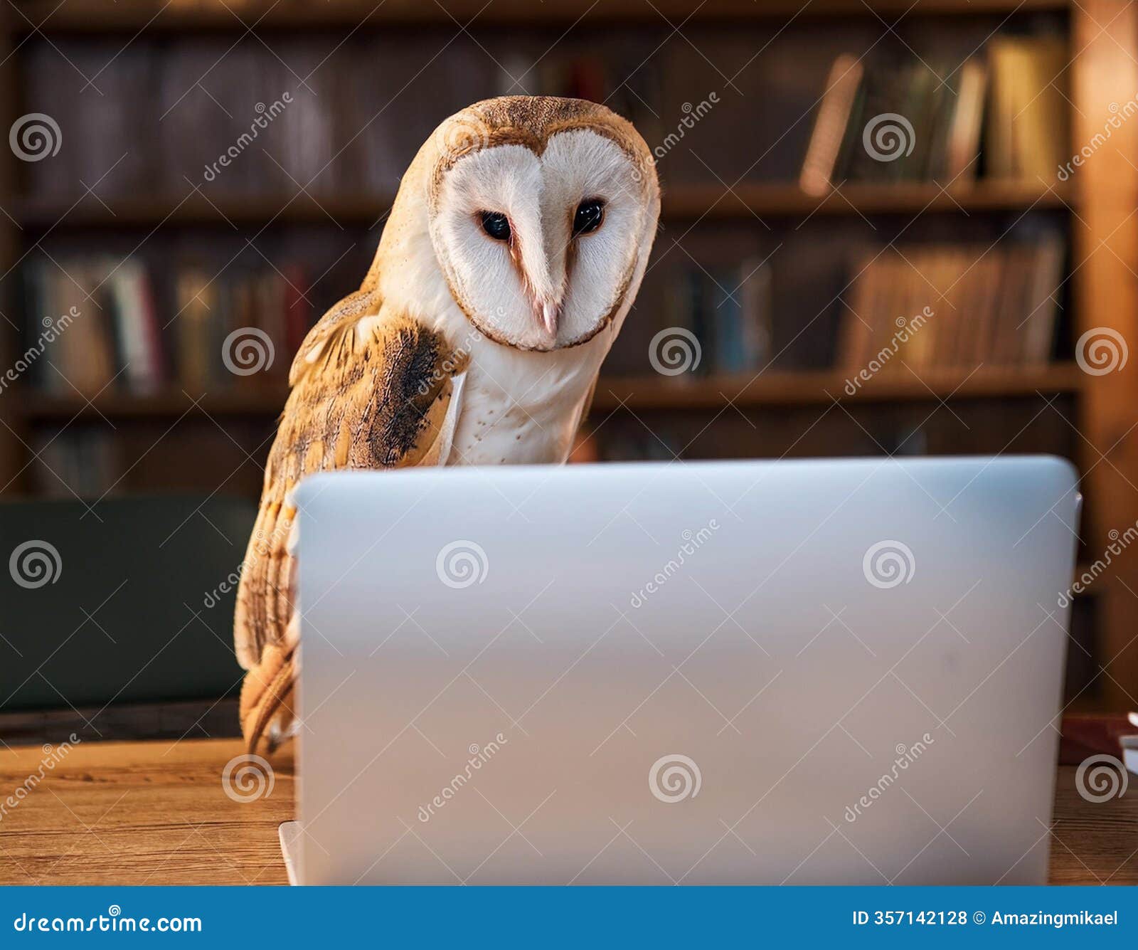 Great Horned Owl in Front of Laptop Stock Photo - Image of portrait ...