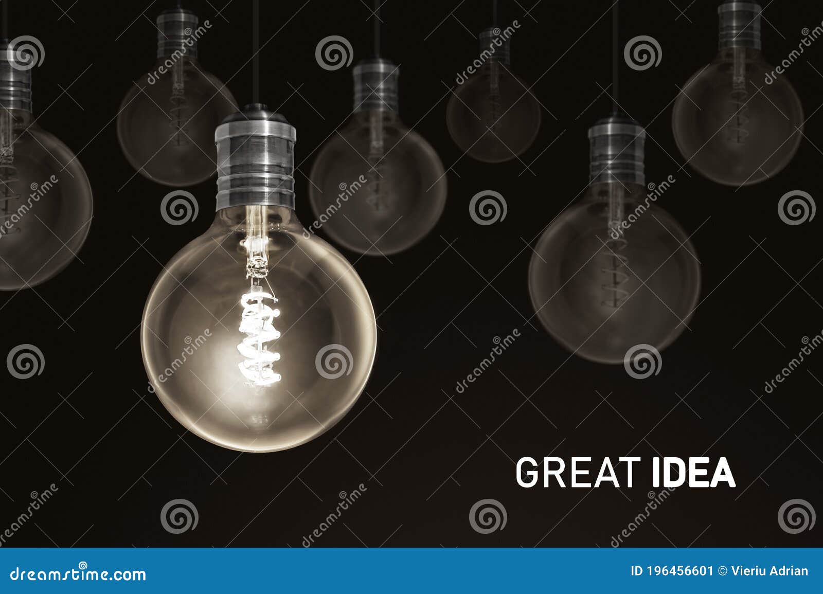 Great Idea , Creativity Innovation Illuminated Light Bulb Row Dim Ones ...