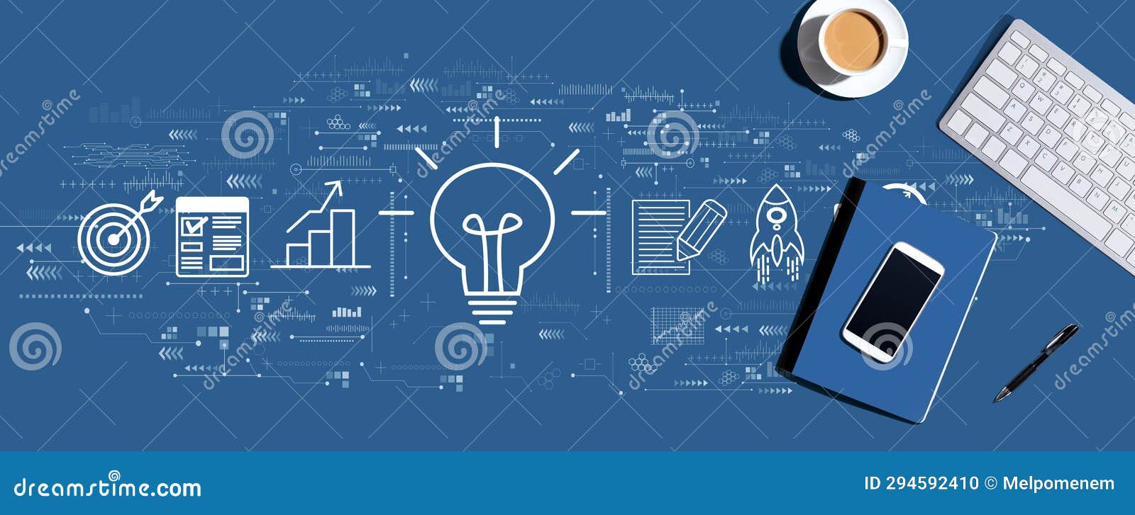 Great Idea for Success Concept with Computer Keyboard and Office Items ...