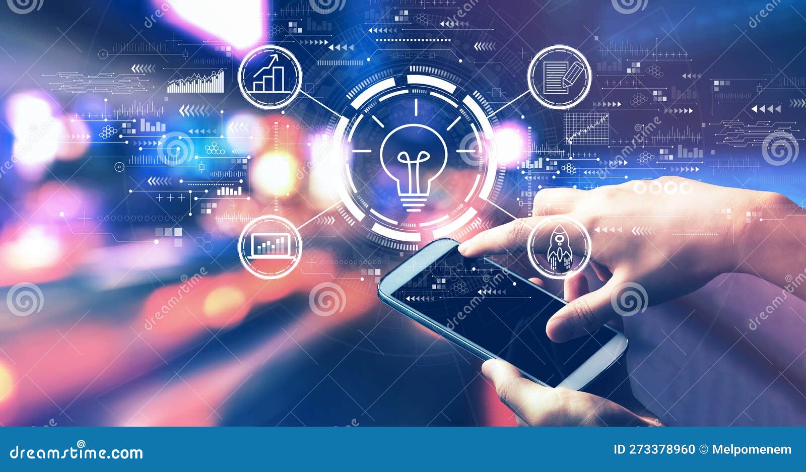 Great Idea for Success Concept with Person Using a Smartphone at Night ...