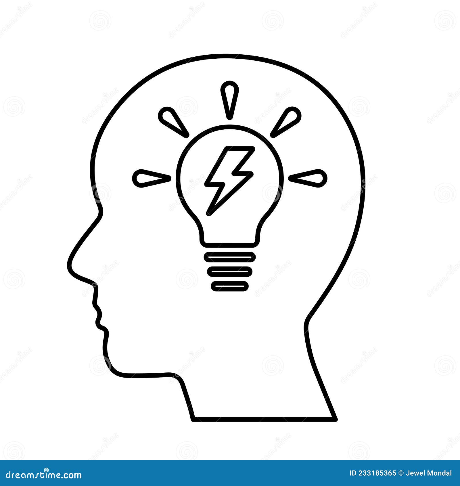 Great, Idea, Thinking, Light, Head Outline Icon. Line Art Design Stock ...