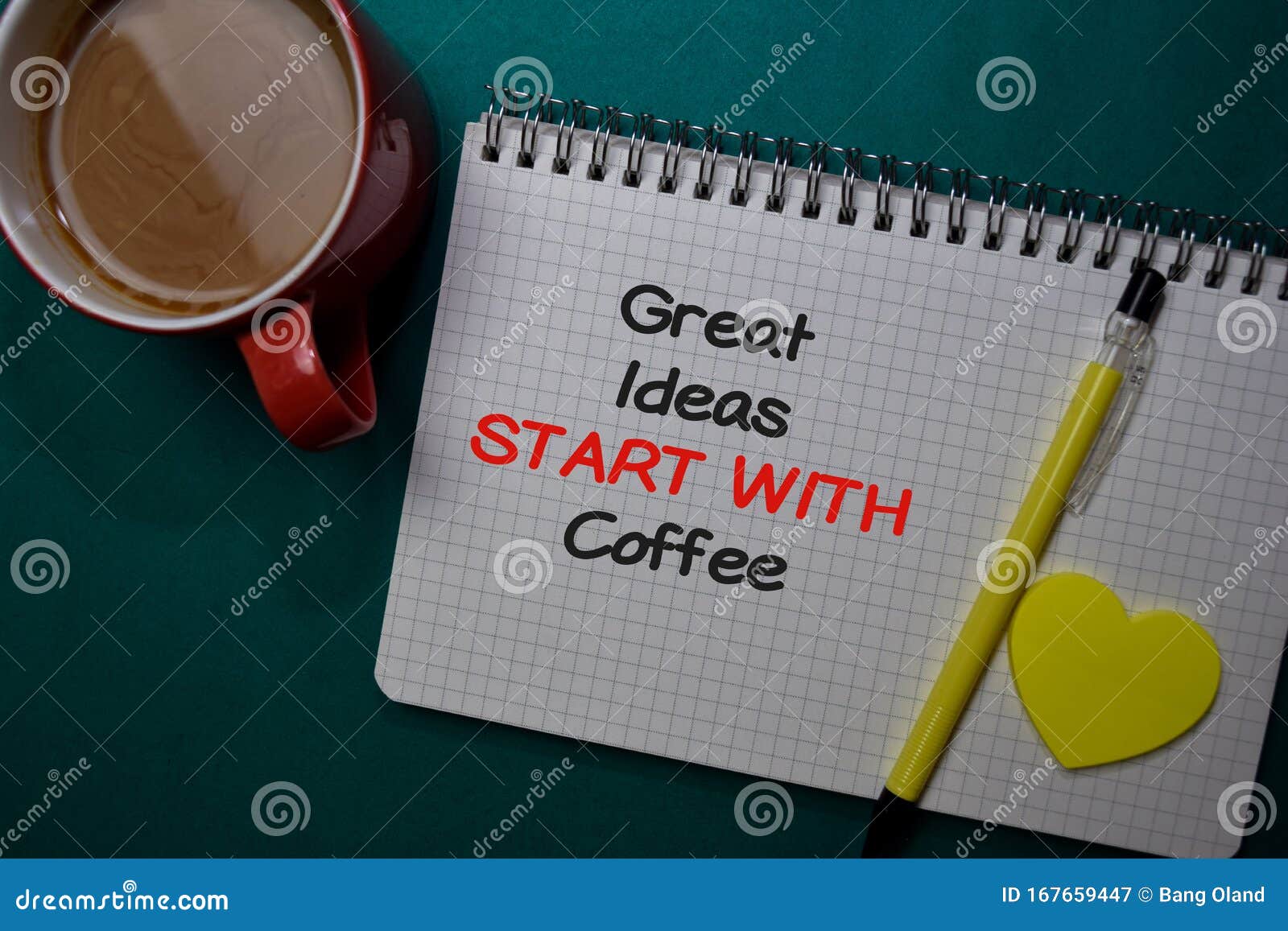 Great Ideas Start with Coffee Write on a Book Isolated on Office Desk ...