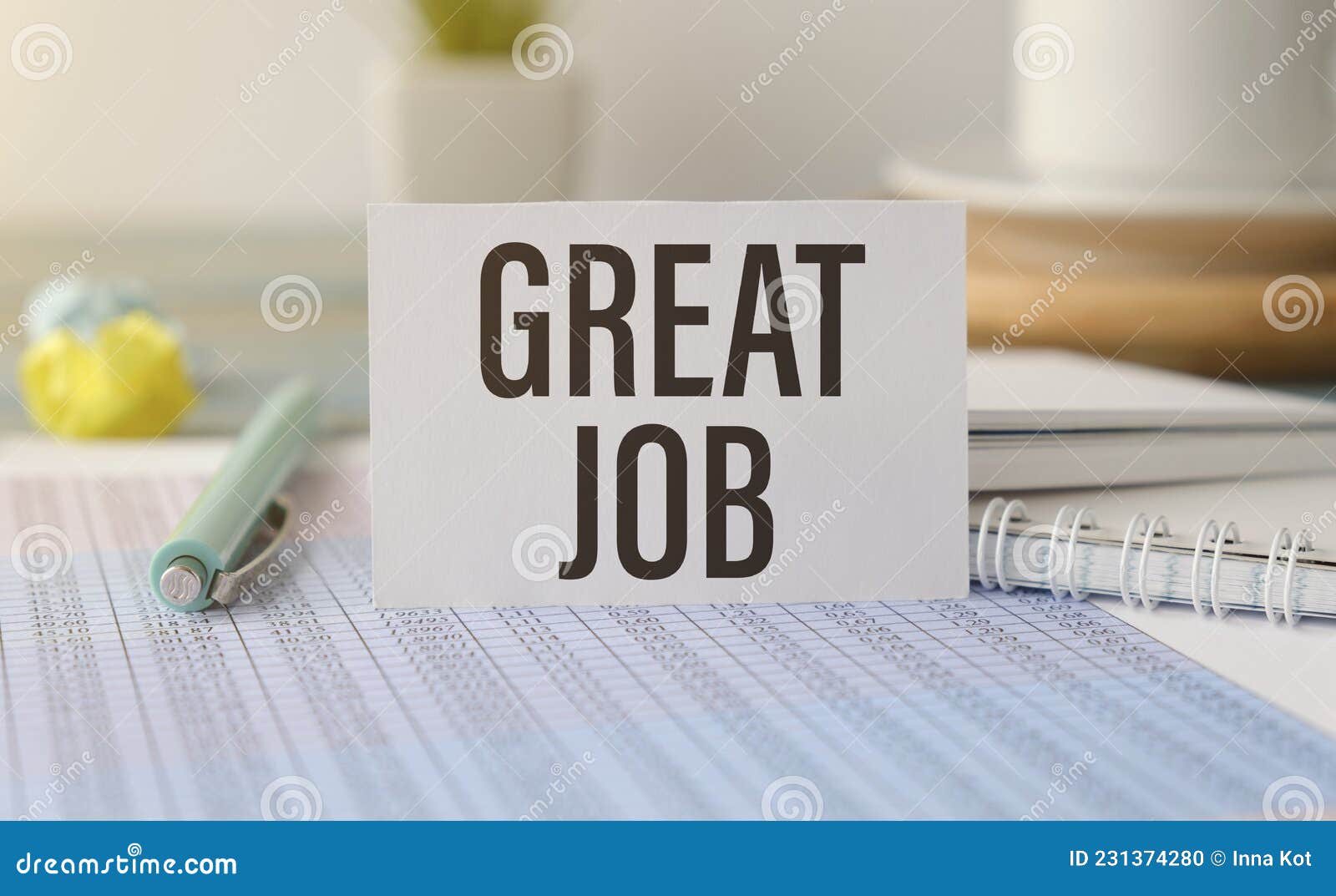 Great Job Concept on Notebook on Office Stock Photo - Image of awesome ...