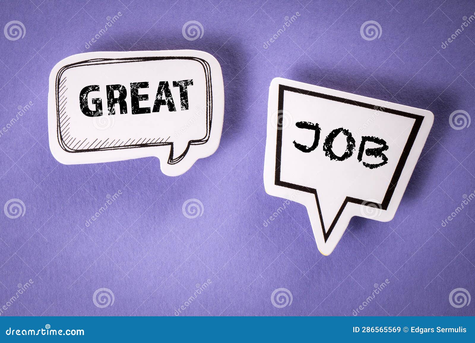 Great Job Concept. Two Speech Bubbles on a Purple Background Stock ...