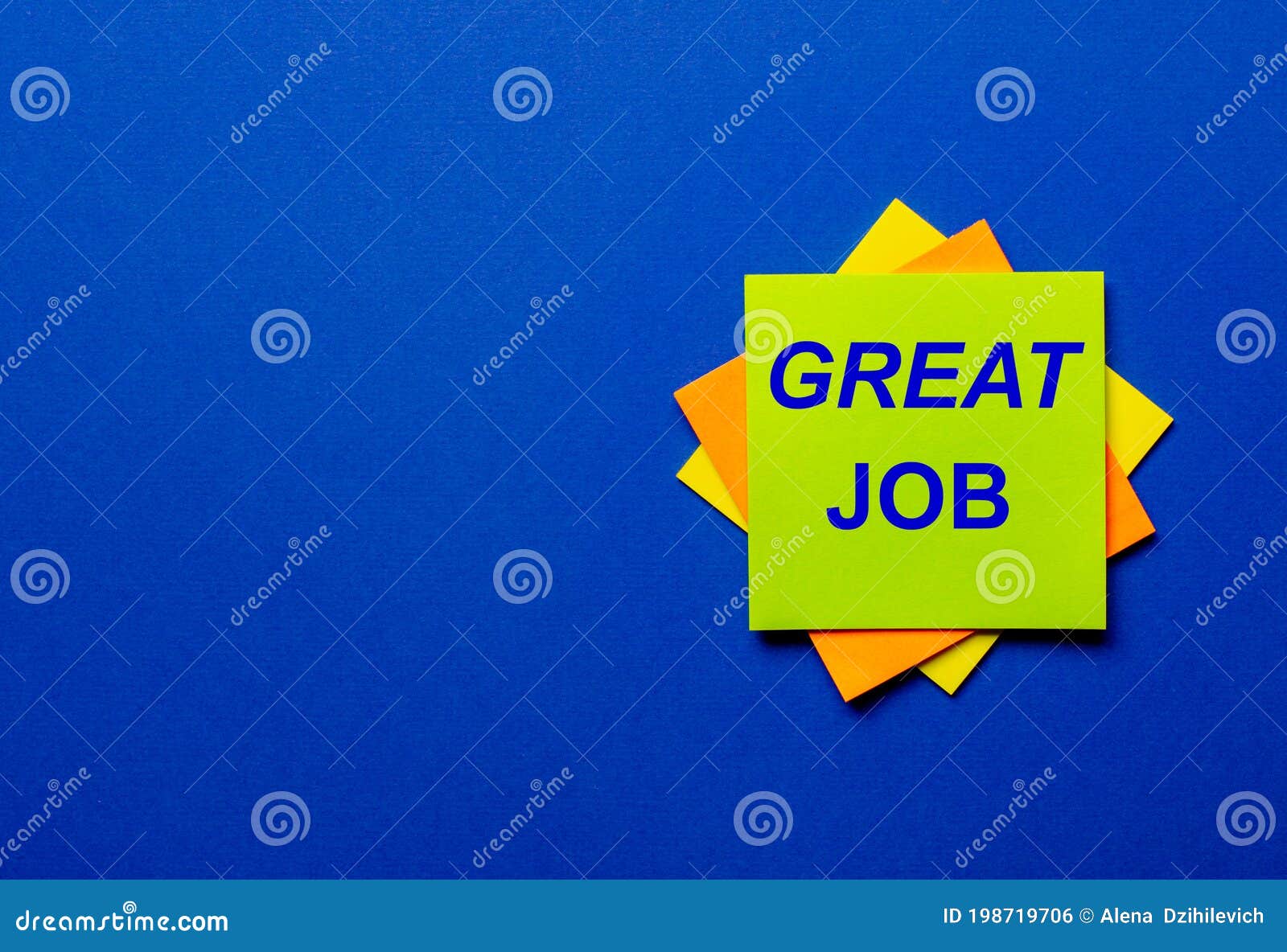 GREAT JOB Written on Brightly Colored Stickers on a Blue Background ...