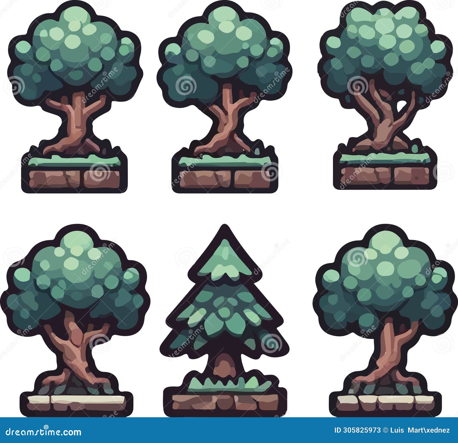 Great and Lovely Game Items Trees Vector Set Stock Vector ...