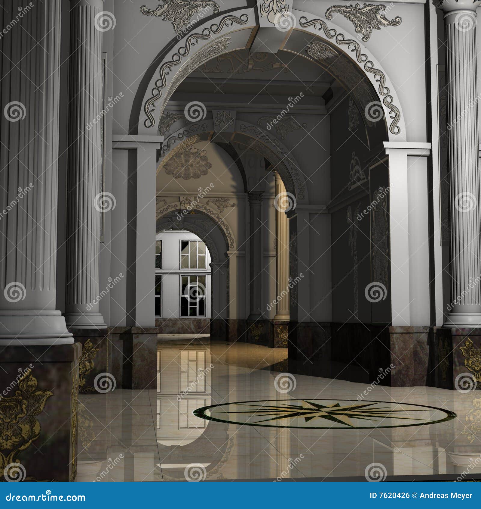 Great Luxury Hall stock illustration. Illustration of floors - 7620426