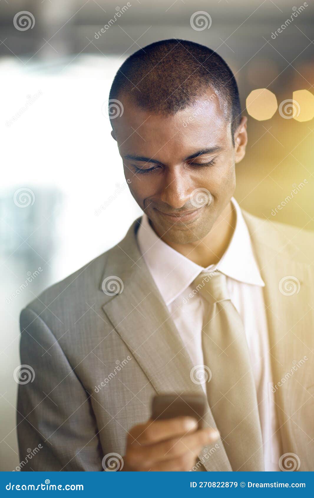 Great News. a Businessman Sending a Text Message. Stock Image - Image ...