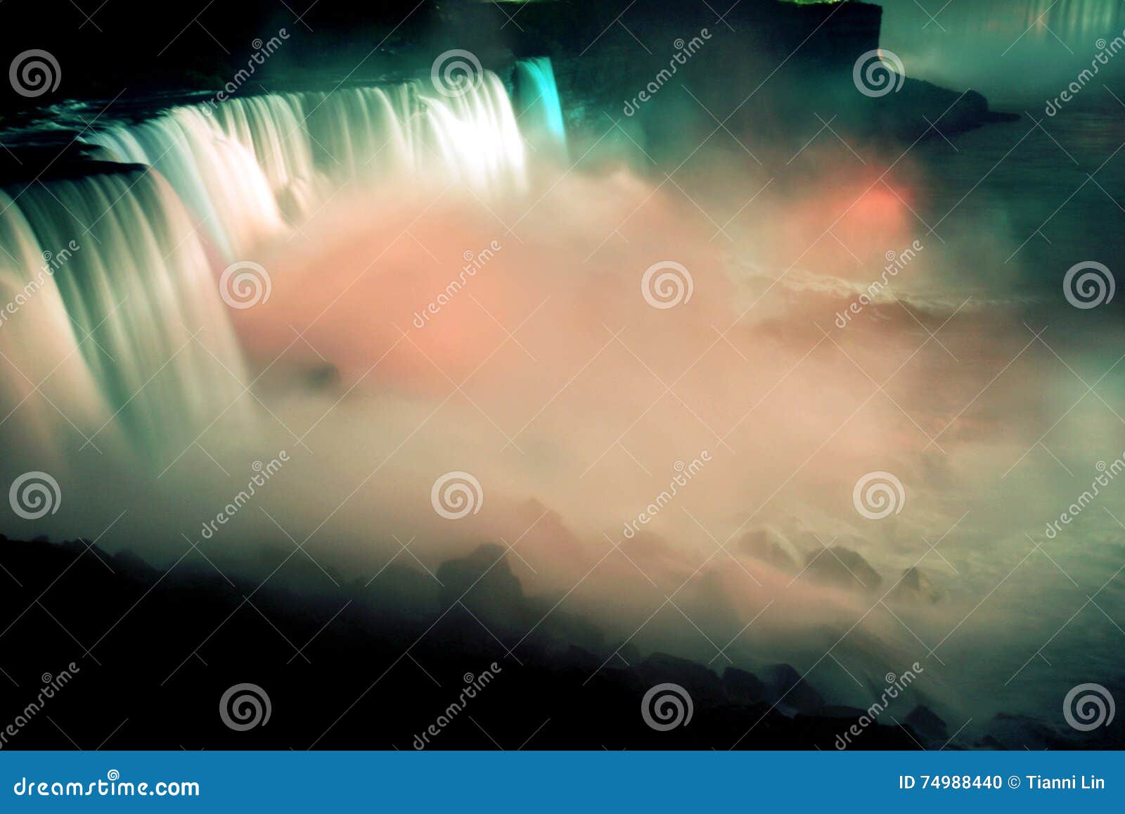 Great Night View of Waterfall Under Lights Stock Photo - Image of ...
