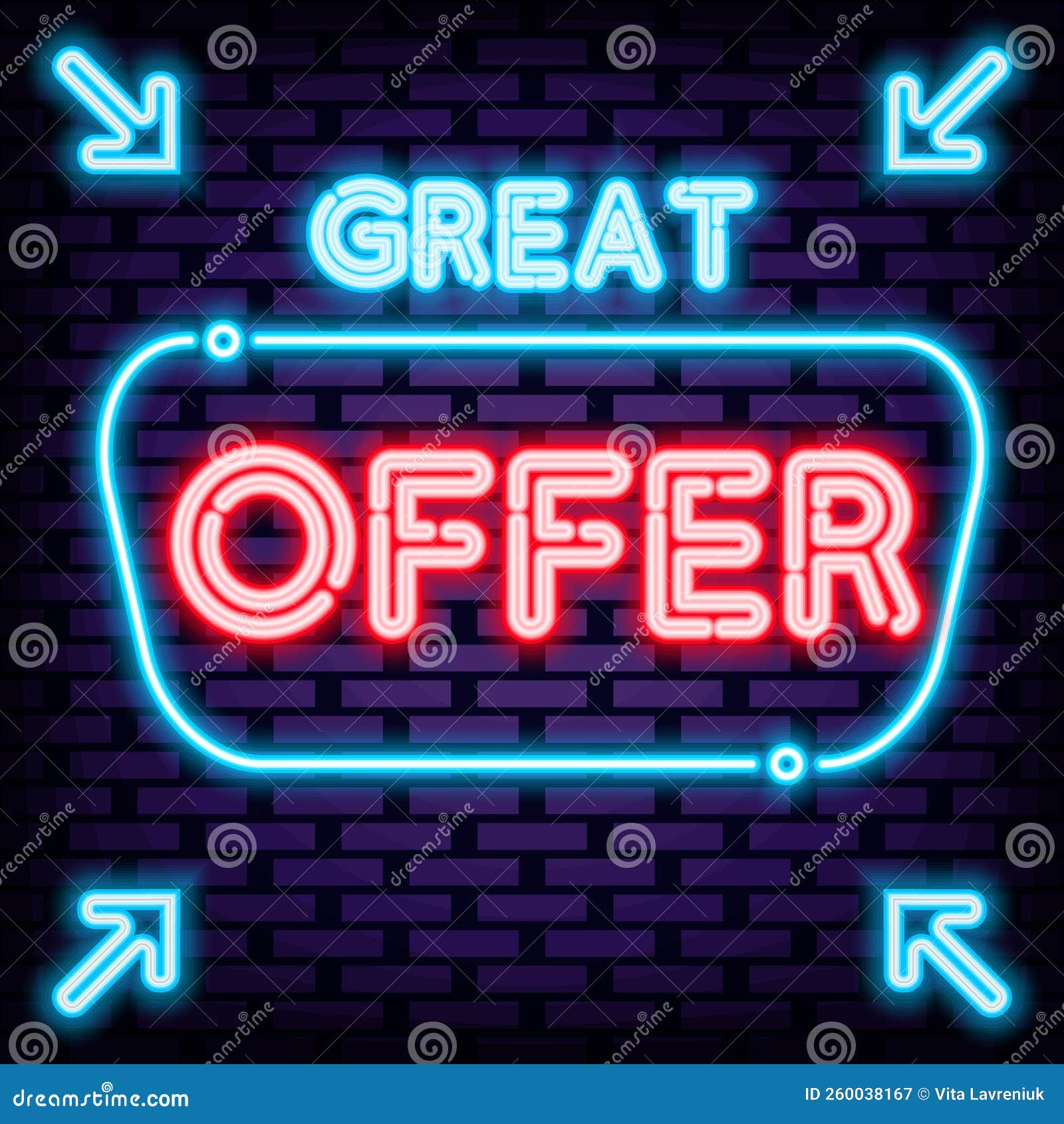 Great Offer Neon Sign. Bright Signboard. Announcement Neon Signboard ...