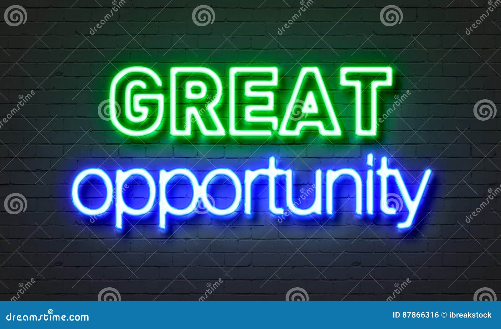 Great Opportunity Neon Sign on Brick Wall Background. Stock ...
